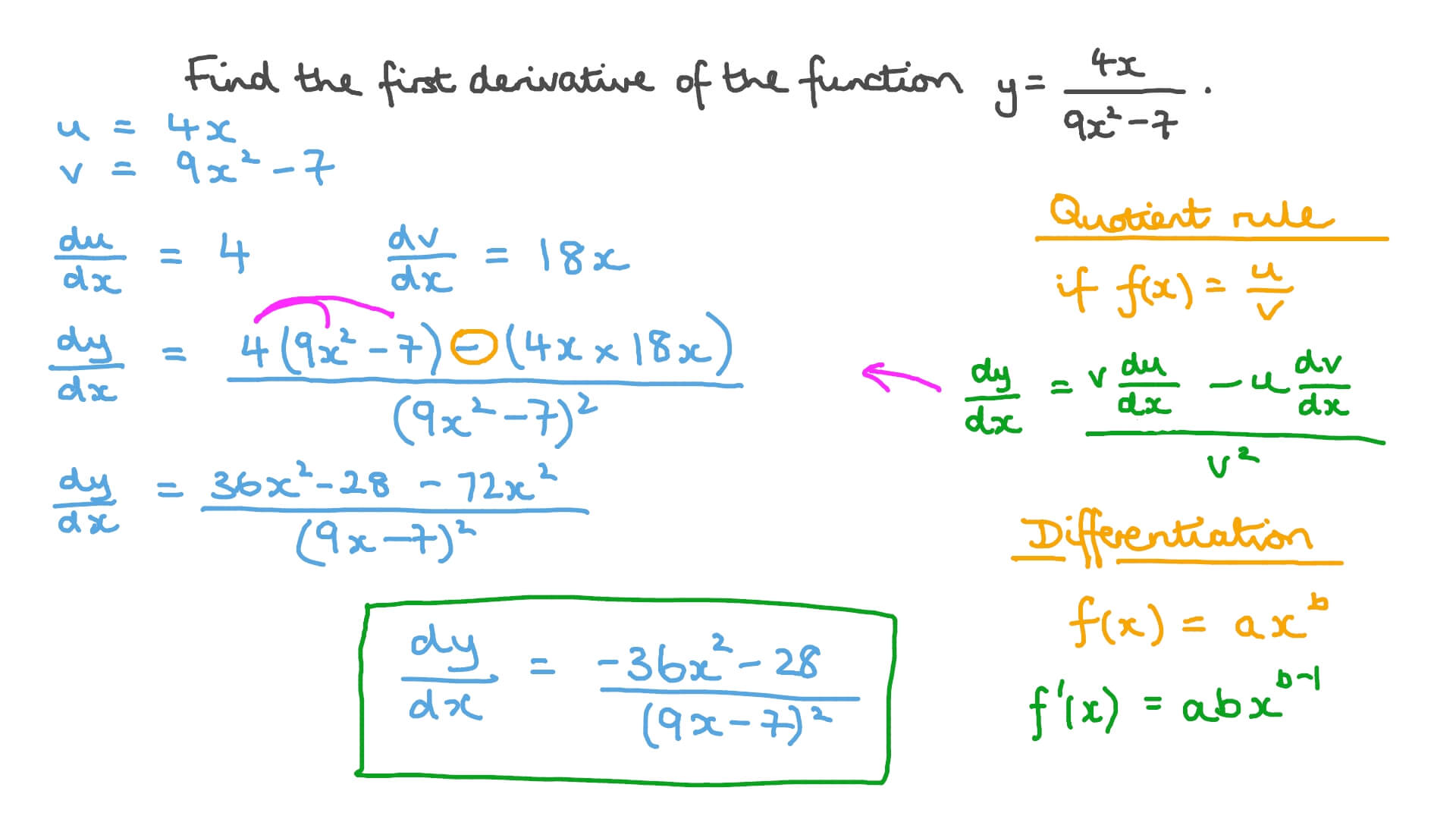 Question Video Differentiating Rational Functions Using The Quotient 