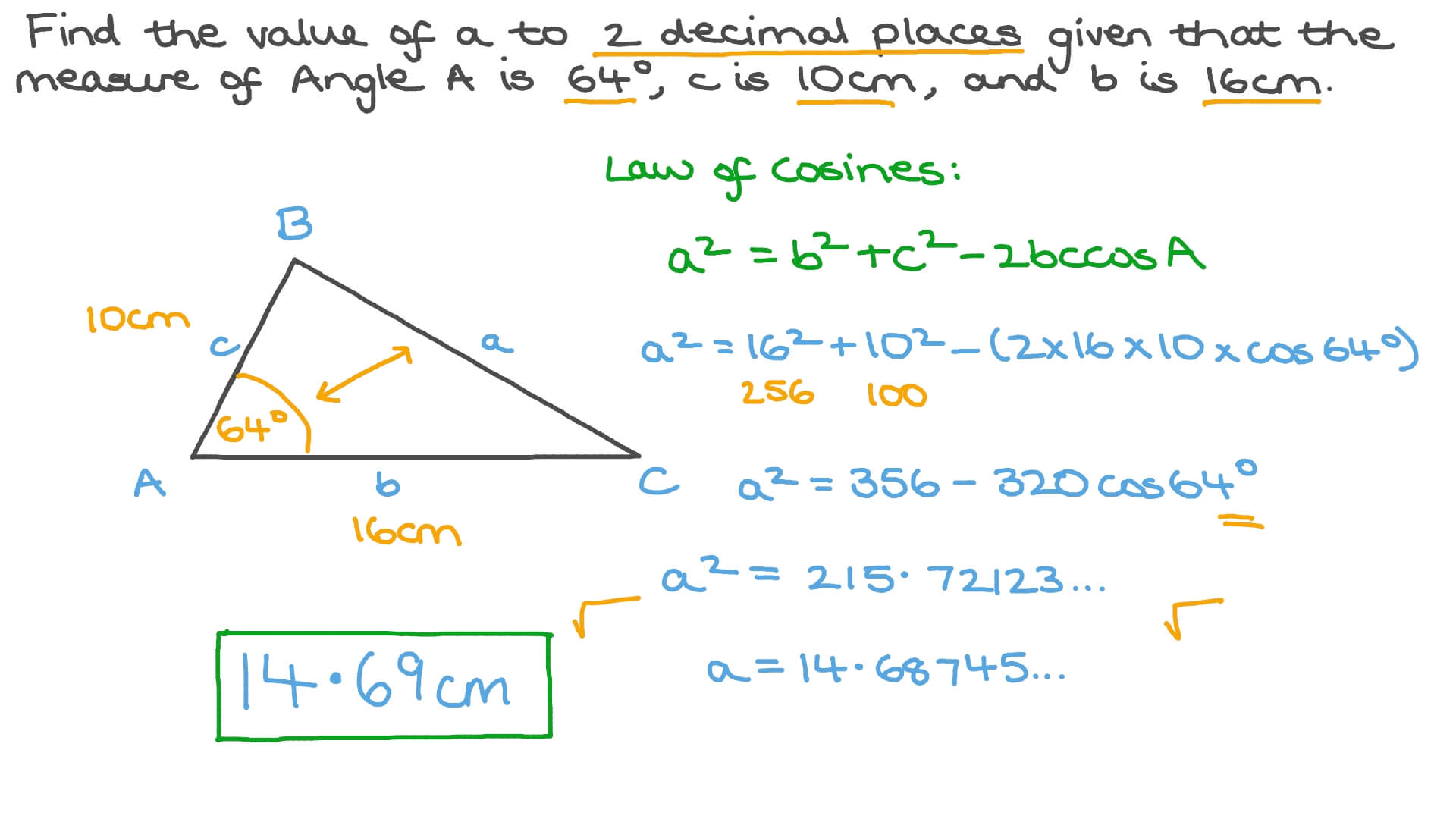 ion Video Applying The Cosine Rule To Solve Triangles Nagwa