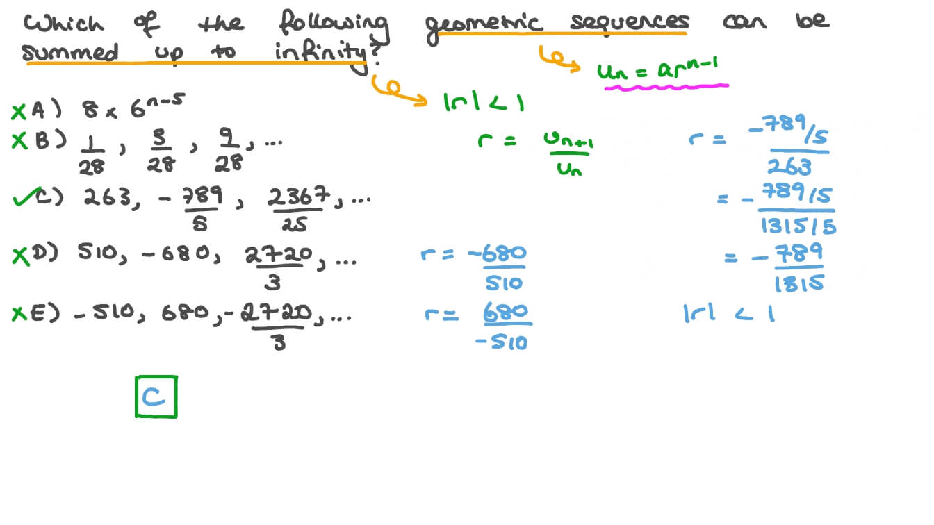Question Video: Identifying Which Geometric Sequence Can Be Summed Up ...