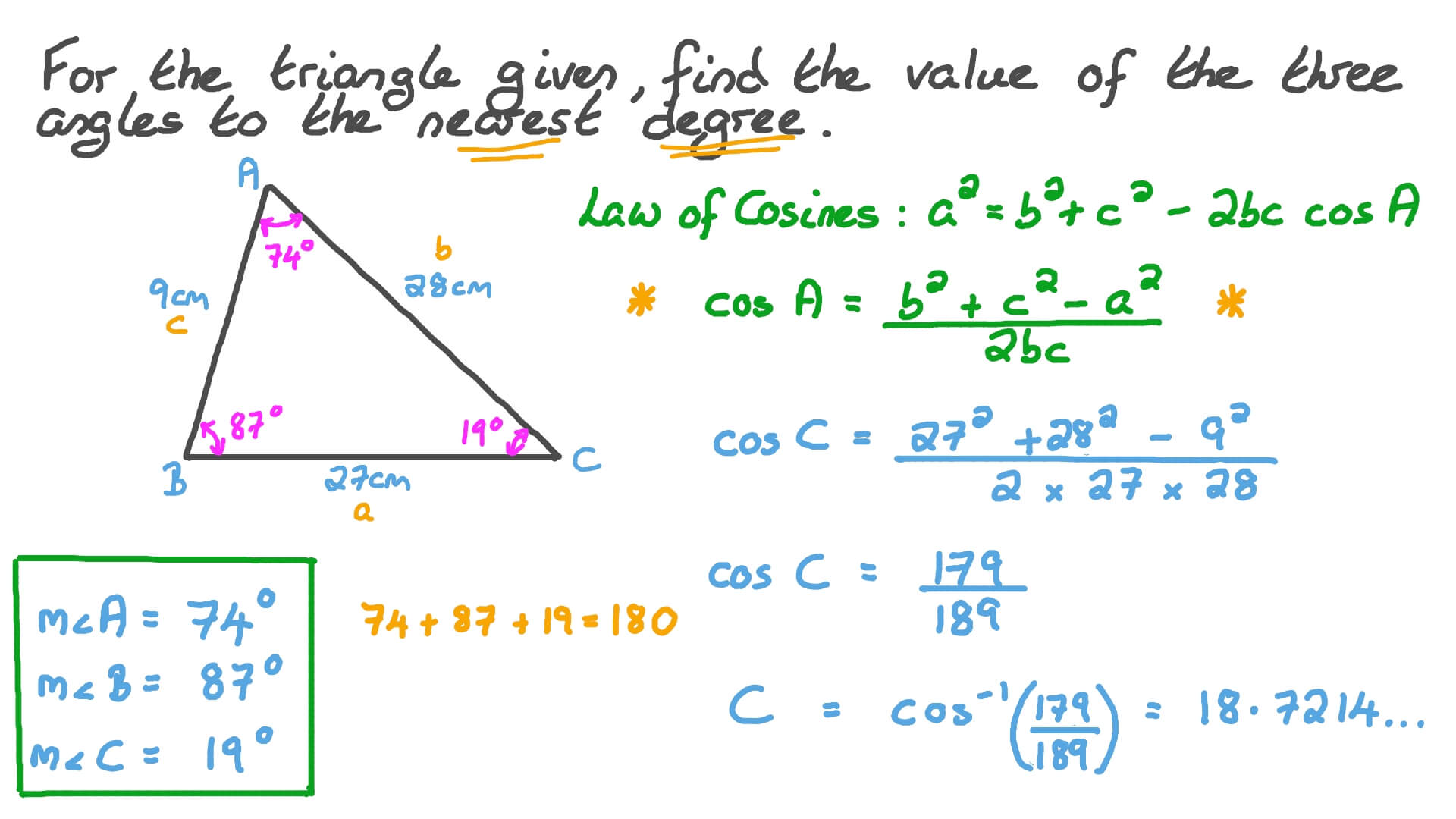 ion Video Using The Cosine Rule To Find The Measures Of A
