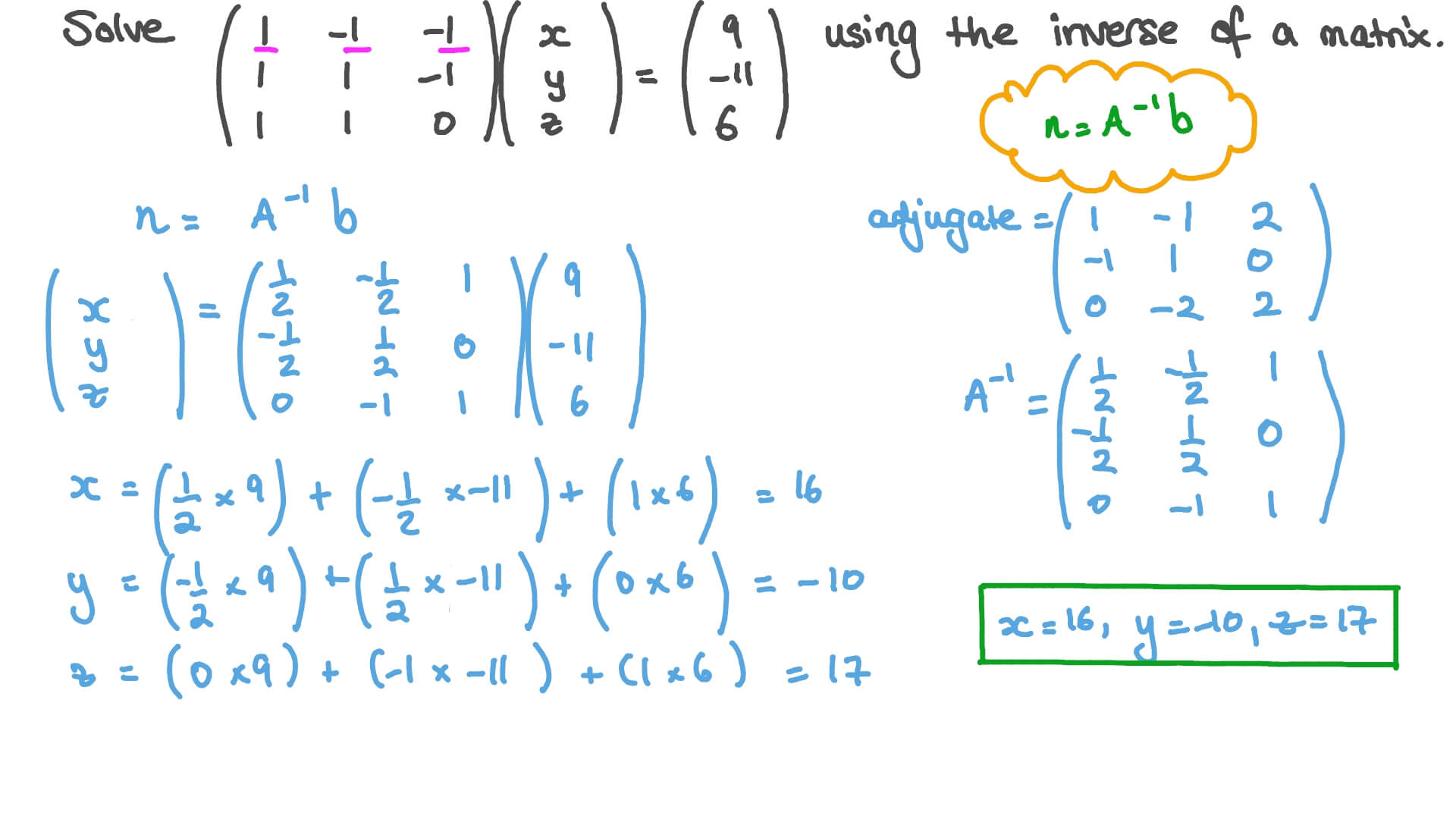 Question Video Solving A Matrix Equation By Finding The Inverse Of A