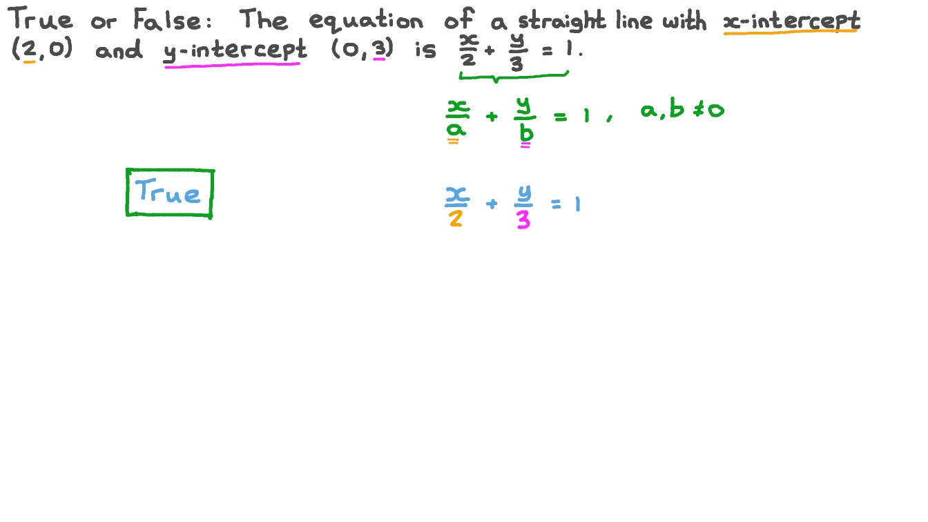 Question Video: Identifying the Two-Intercept Form of the Equation of a ...