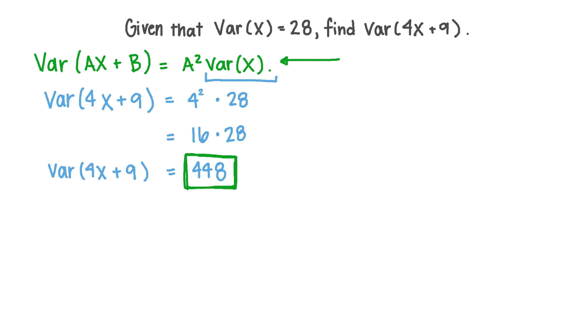 Question Video: Using Properties of Variance of Random Variable to Solve Problems | Nagwa