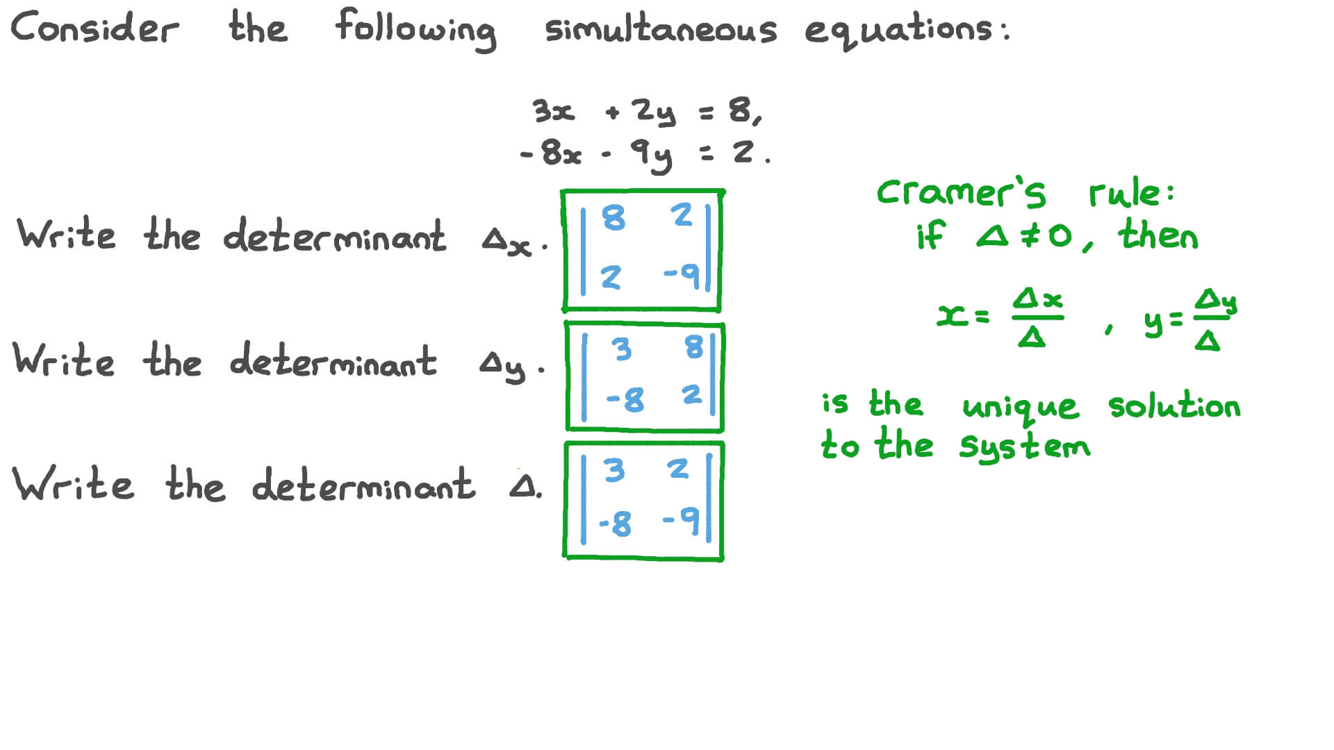 Question Video Finding The Determinants In Cramer s Rule Nagwa