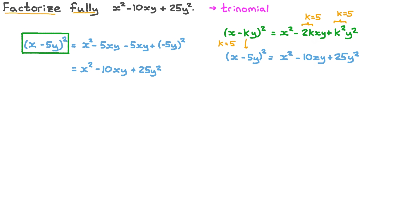 Question Video: Factorizing Perfect Square Trinomials | Nagwa