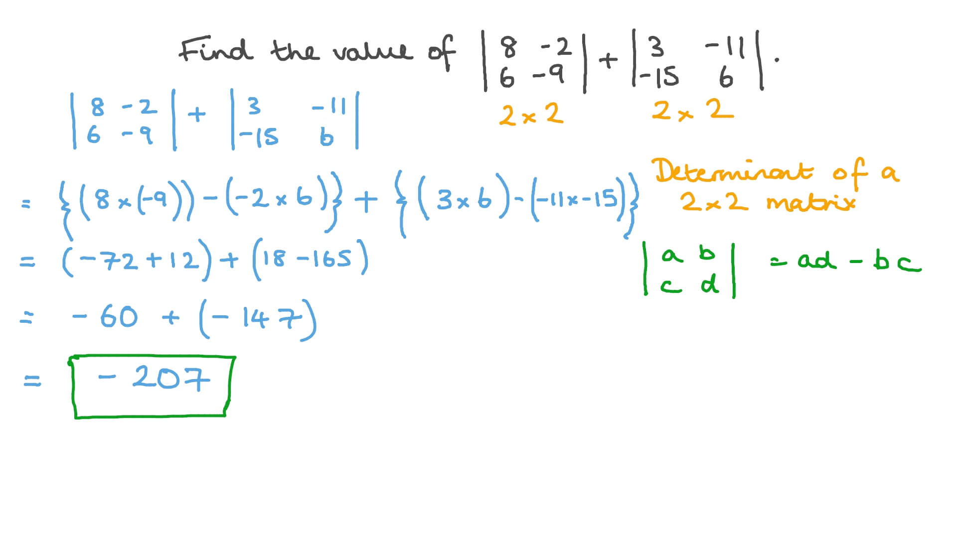 Question Video Adding Determinants Of Matrices Nagwa