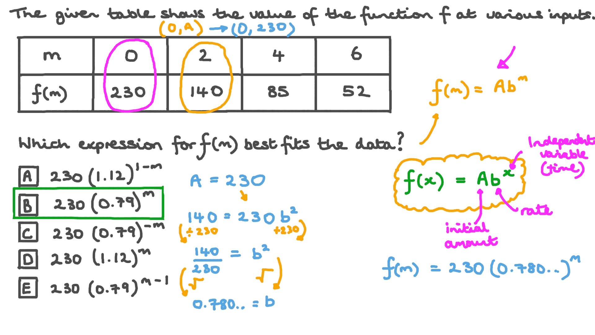 Question Video: Matching Exponential Functions to Given Data | Nagwa