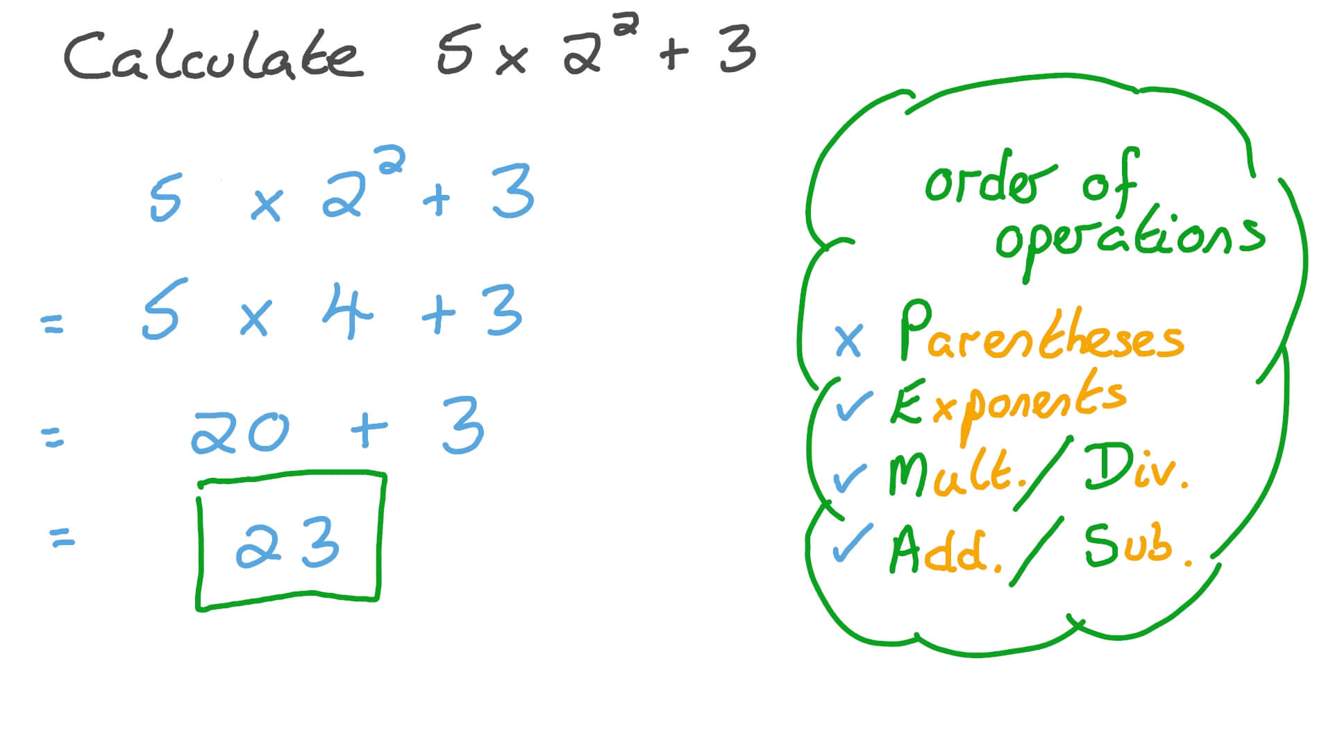 Question Video: Using the Order of Operations to Evaluate Numerical Expressions Involving ...