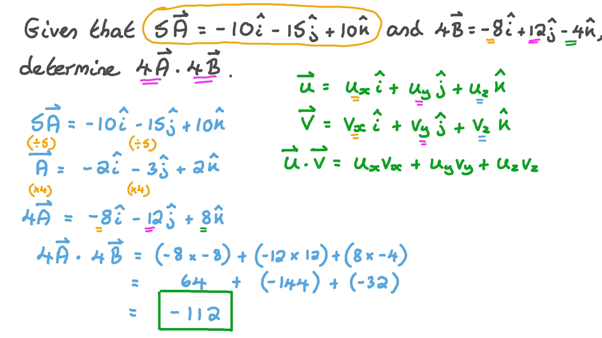 Question Video Finding The Dot Product Of Two Vectors Nagwa