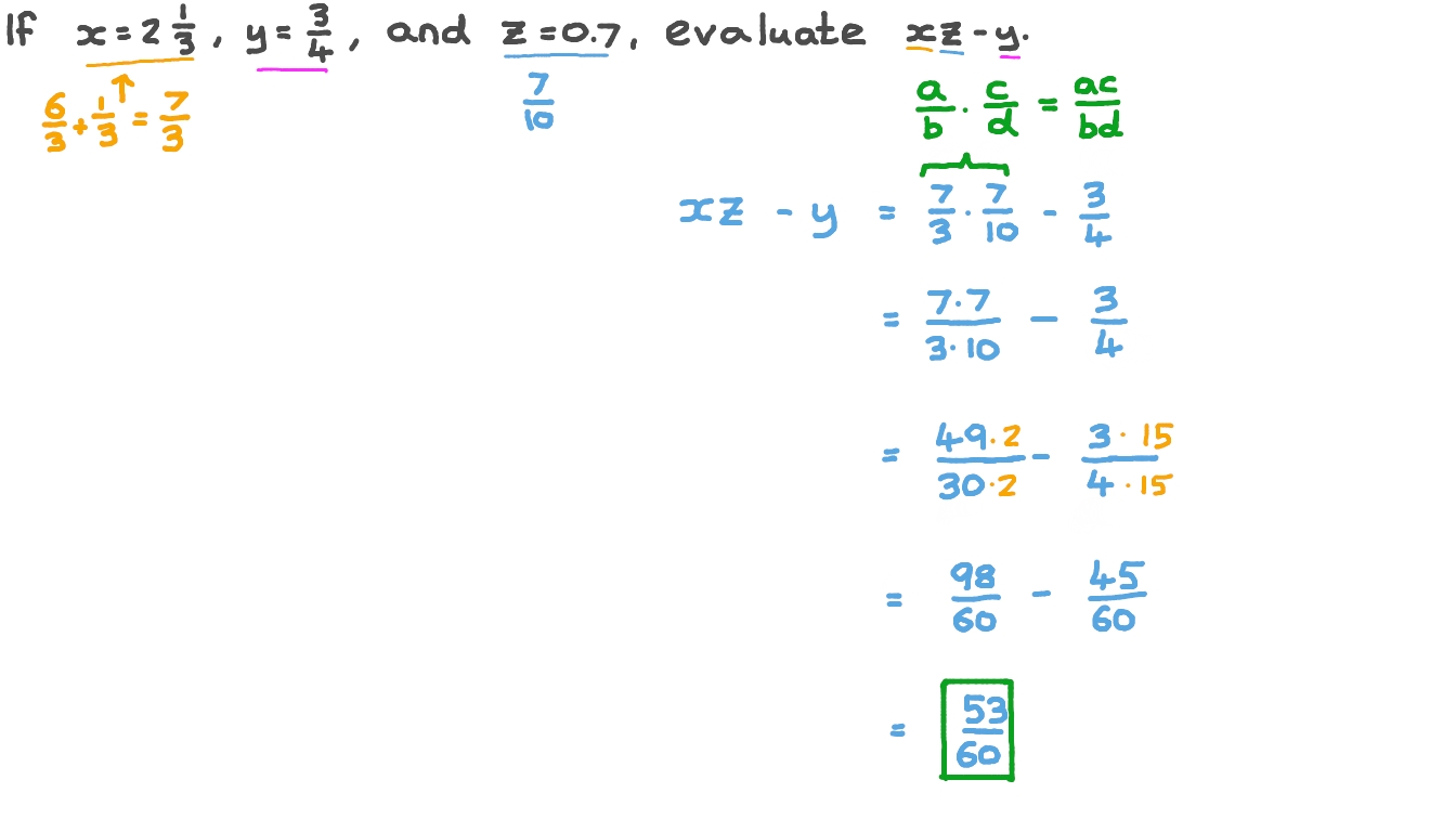 Question Video: Evaluating an Algebraic Expression Involving Rational ...