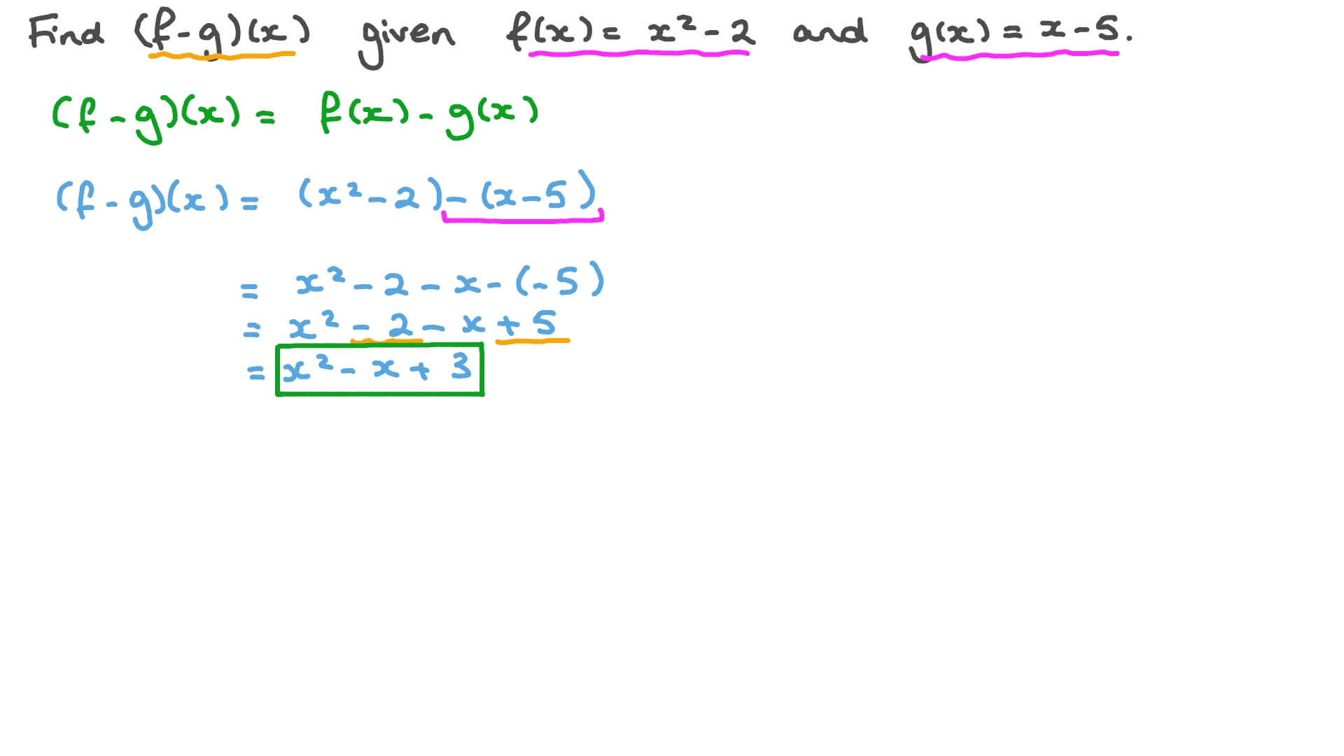 Question Video: Finding the Difference between Two Polynomials Functions | Nagwa