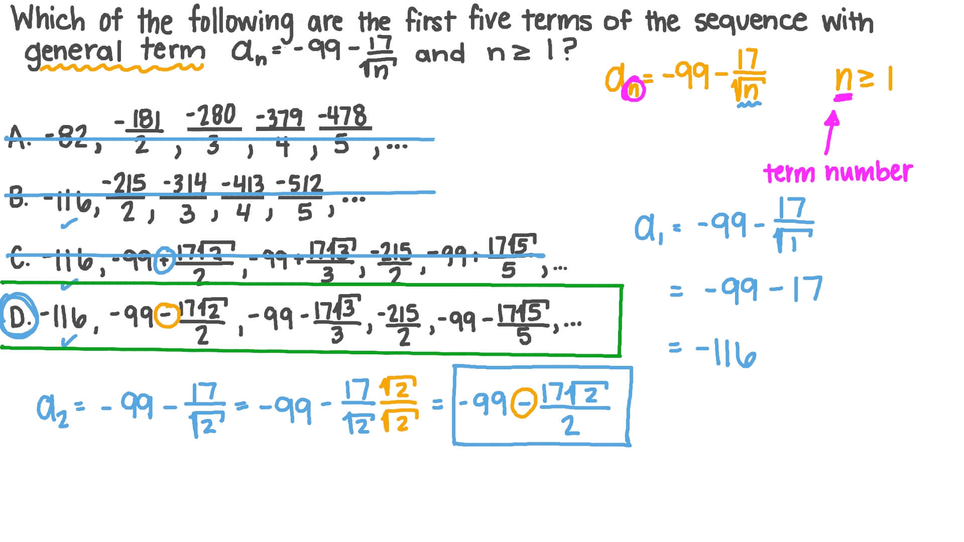 Question Video: Finding the Terms of a Sequence Given Its General Term | Nagwa