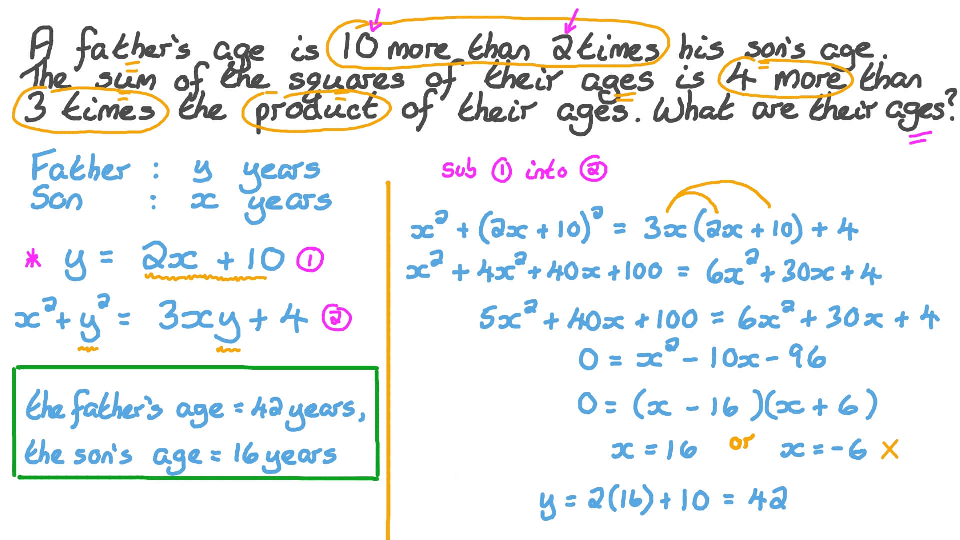 Question Video Solving Systems Of Linear And Quadratic Equations Nagwa