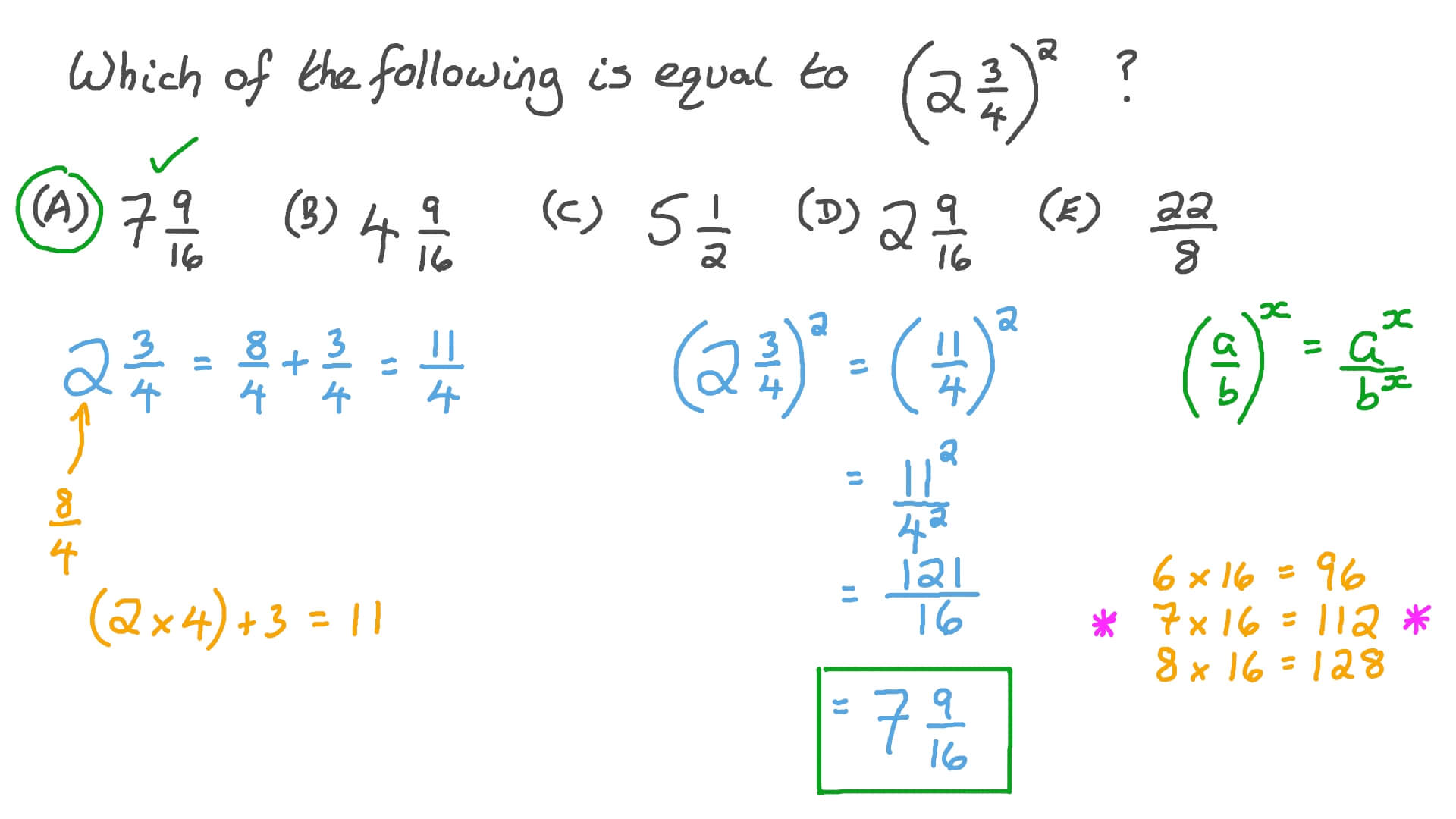 Question Video: Evaluating Positive Single Term Mixed Number Expressions with Positive Integer ...
