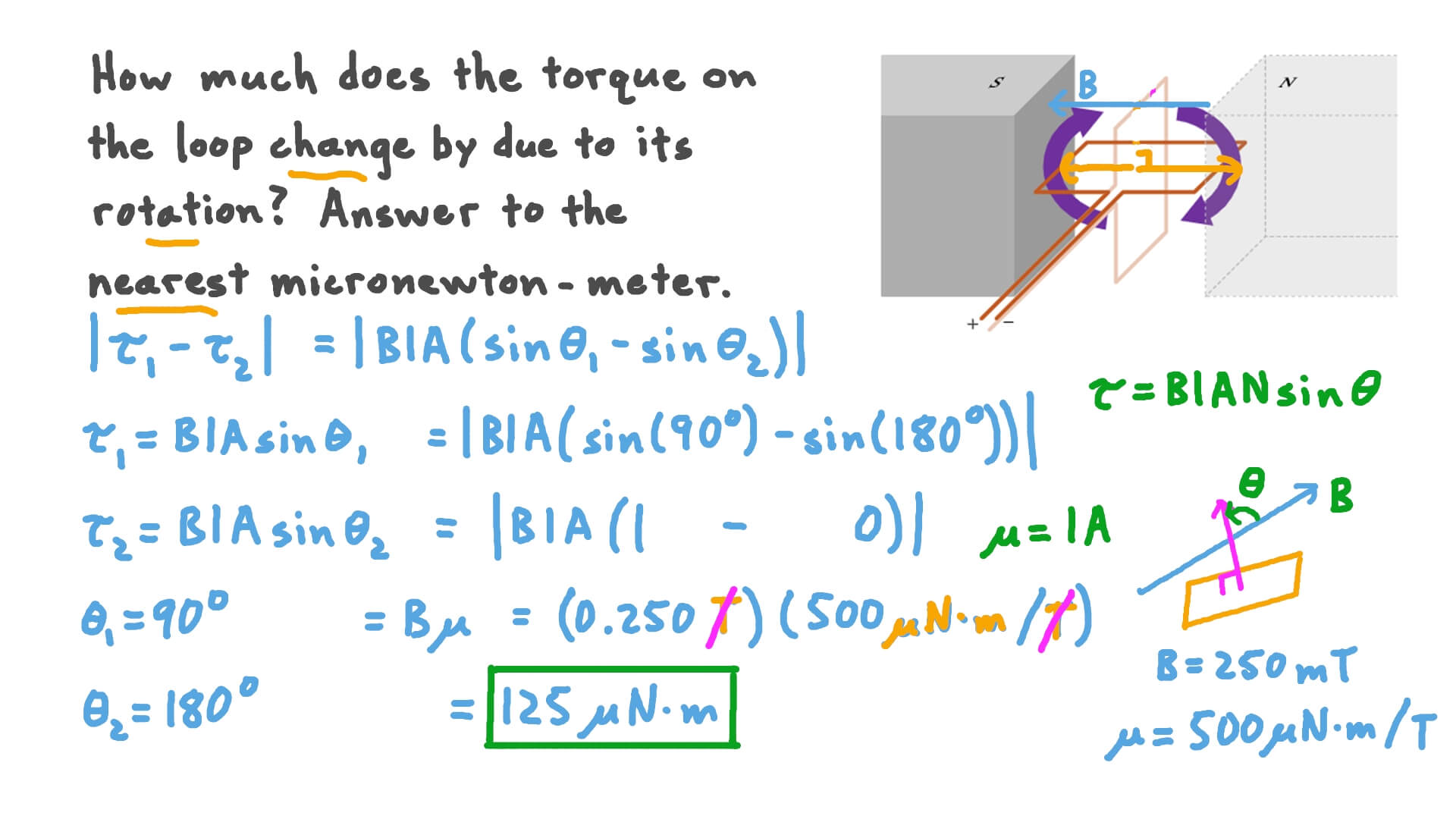 Question Video Calculating Torque On A Current Carrying Loop Of Wire