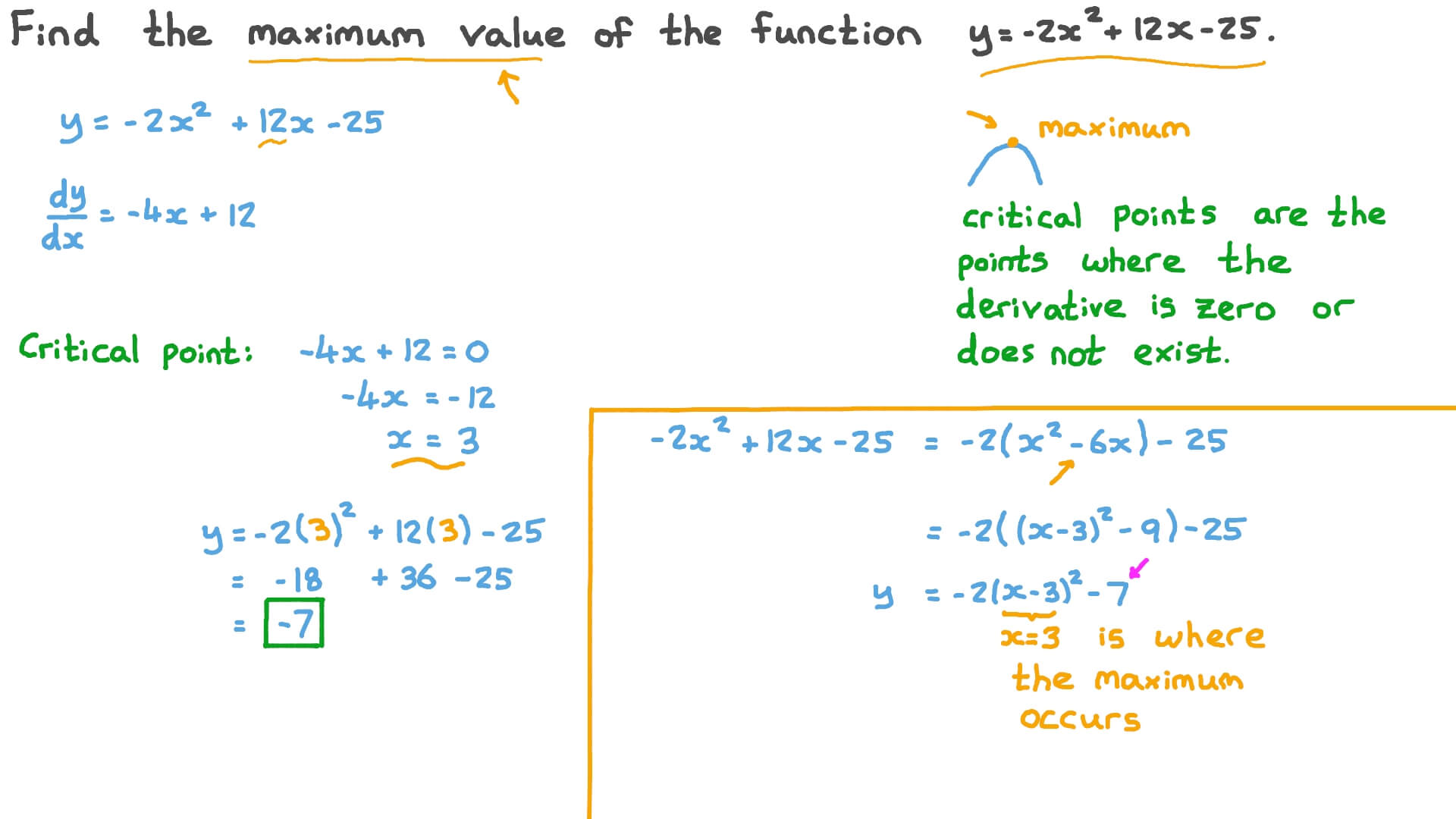 Question Video Finding The Maximum Or Minimum Value Of A Quadratic