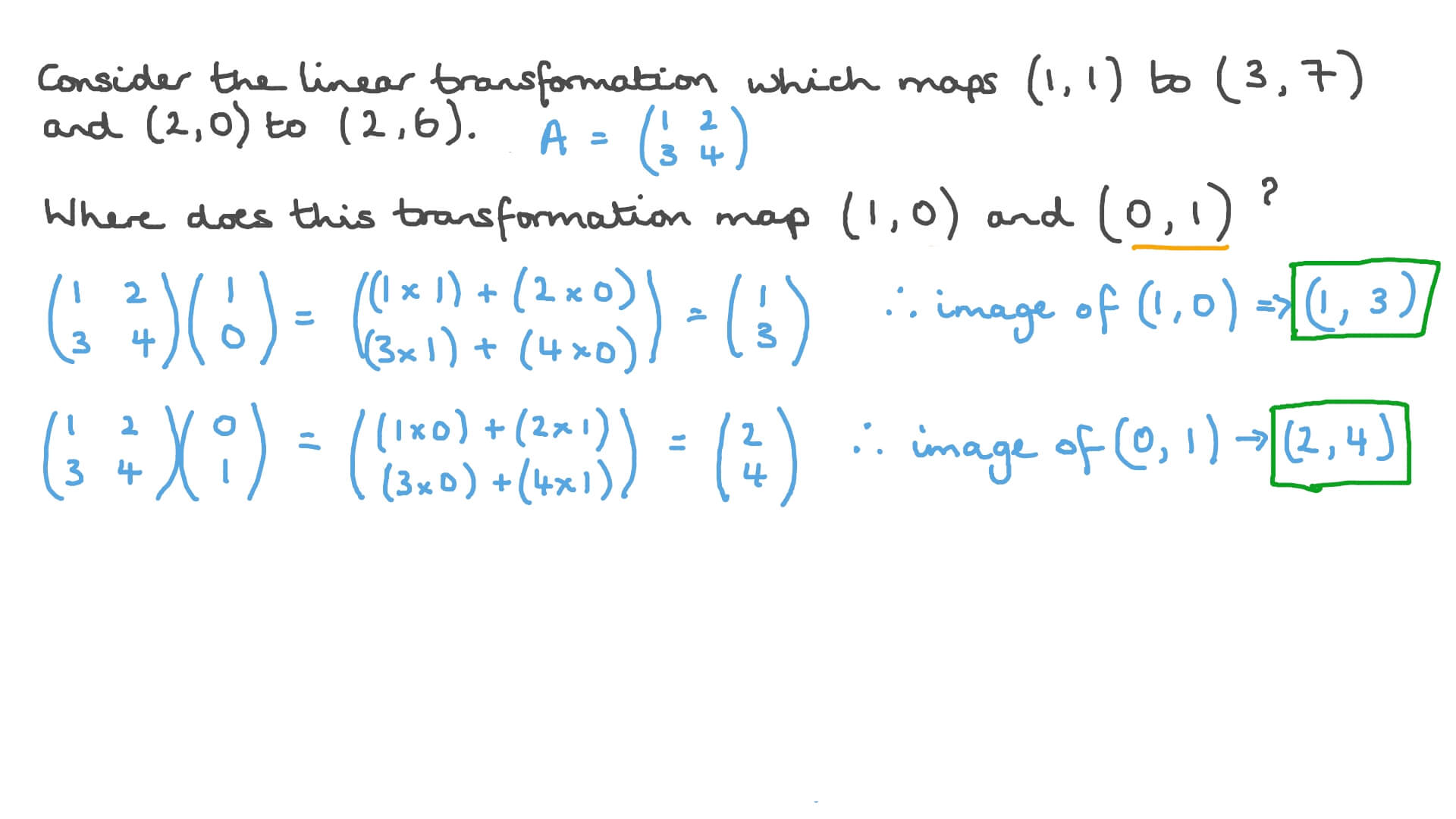 Question Video Determining Linear Transformation Using Matrix