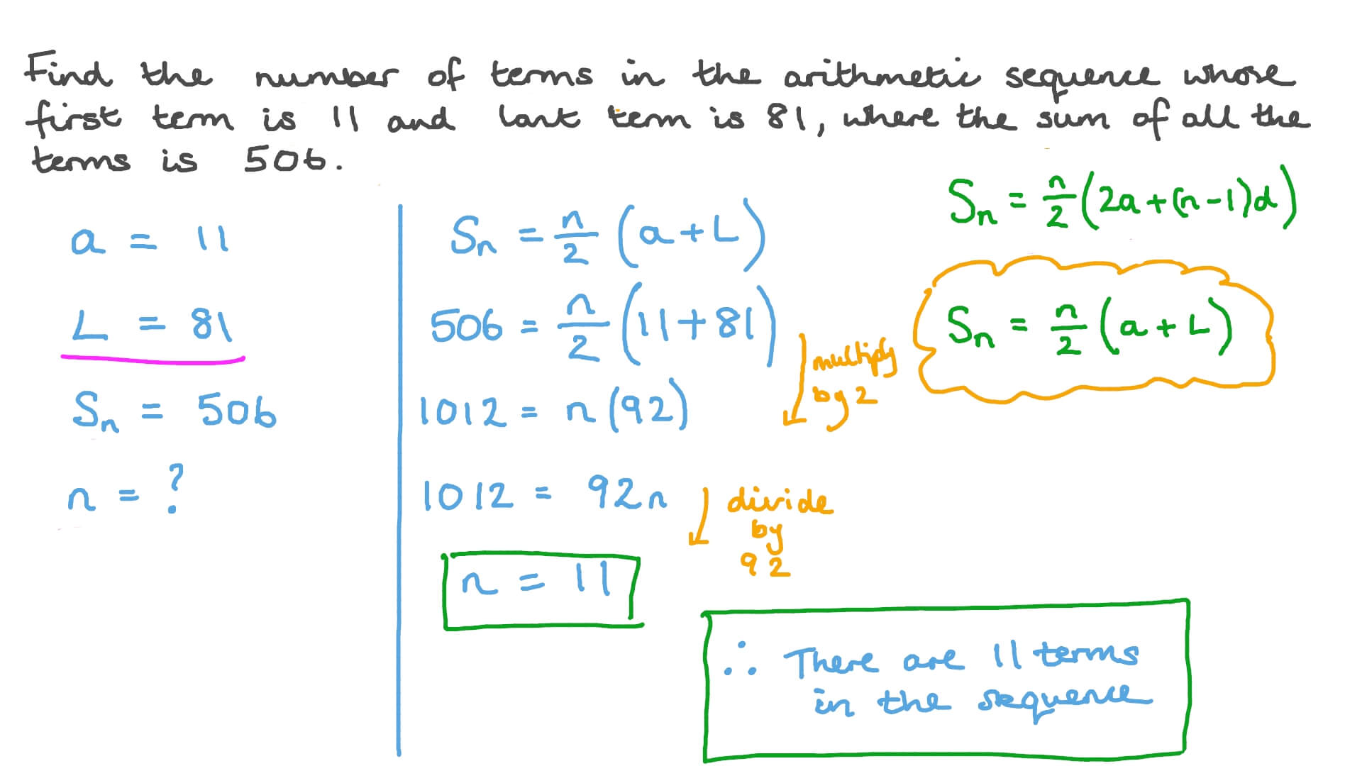 Question Video Finding The Number Of Terms In A Given Arithmetic