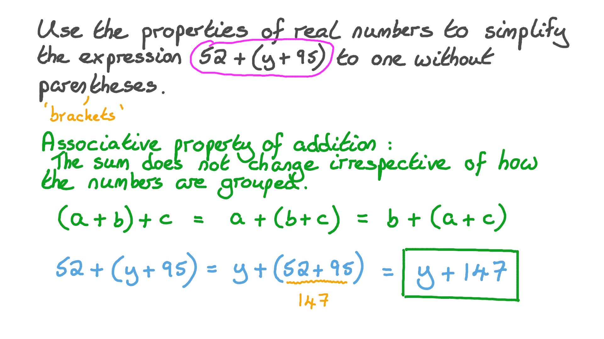 Question Video Simplifying Expressions Using The Commutative And
