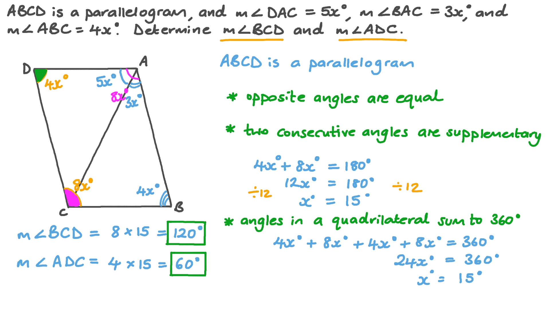 ion Video Finding The Measures Of The Angles Of A Parallelogram 