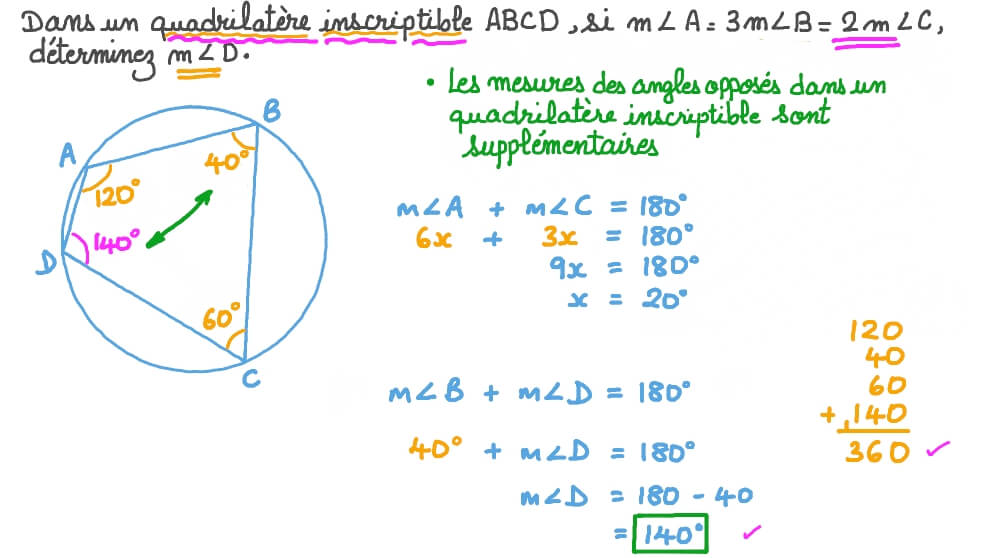 Question Video: Utiliser les propriétés des quadrilatères inscriptibles ...