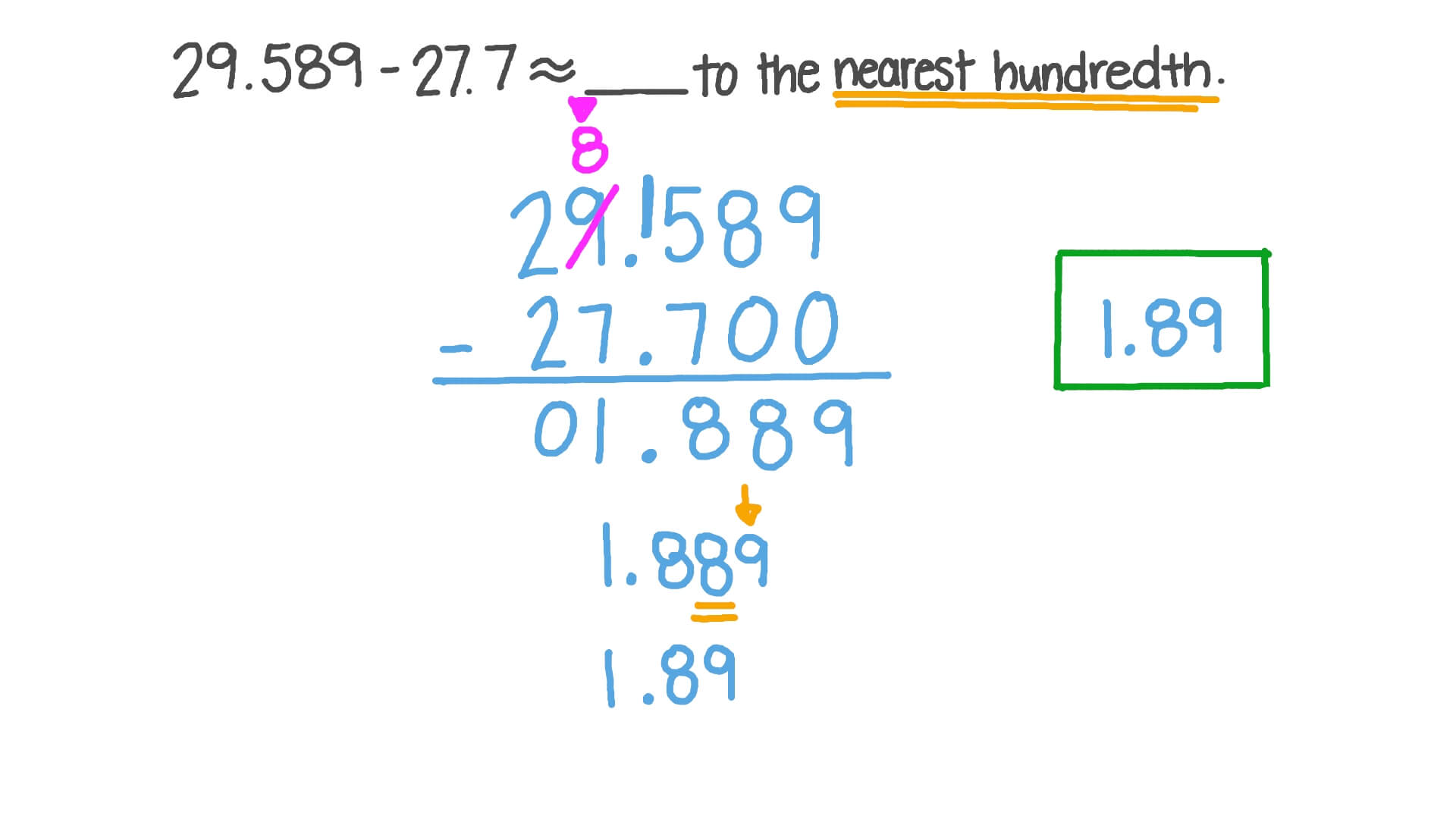 Question Video Rounding The Result Of Subtracting Decimal Numbers To