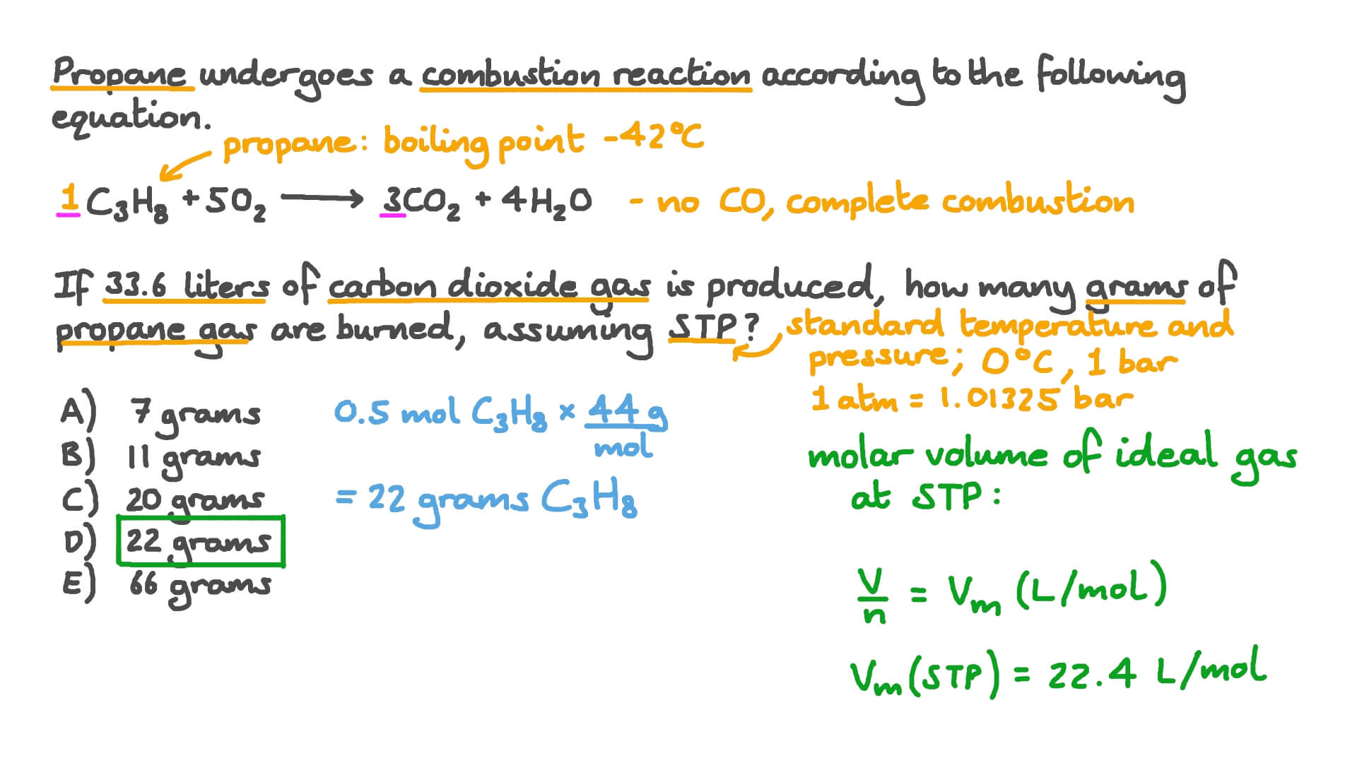 Video: Calculating the Mass of Propane from CO₂ Volume at STP | Nagwa