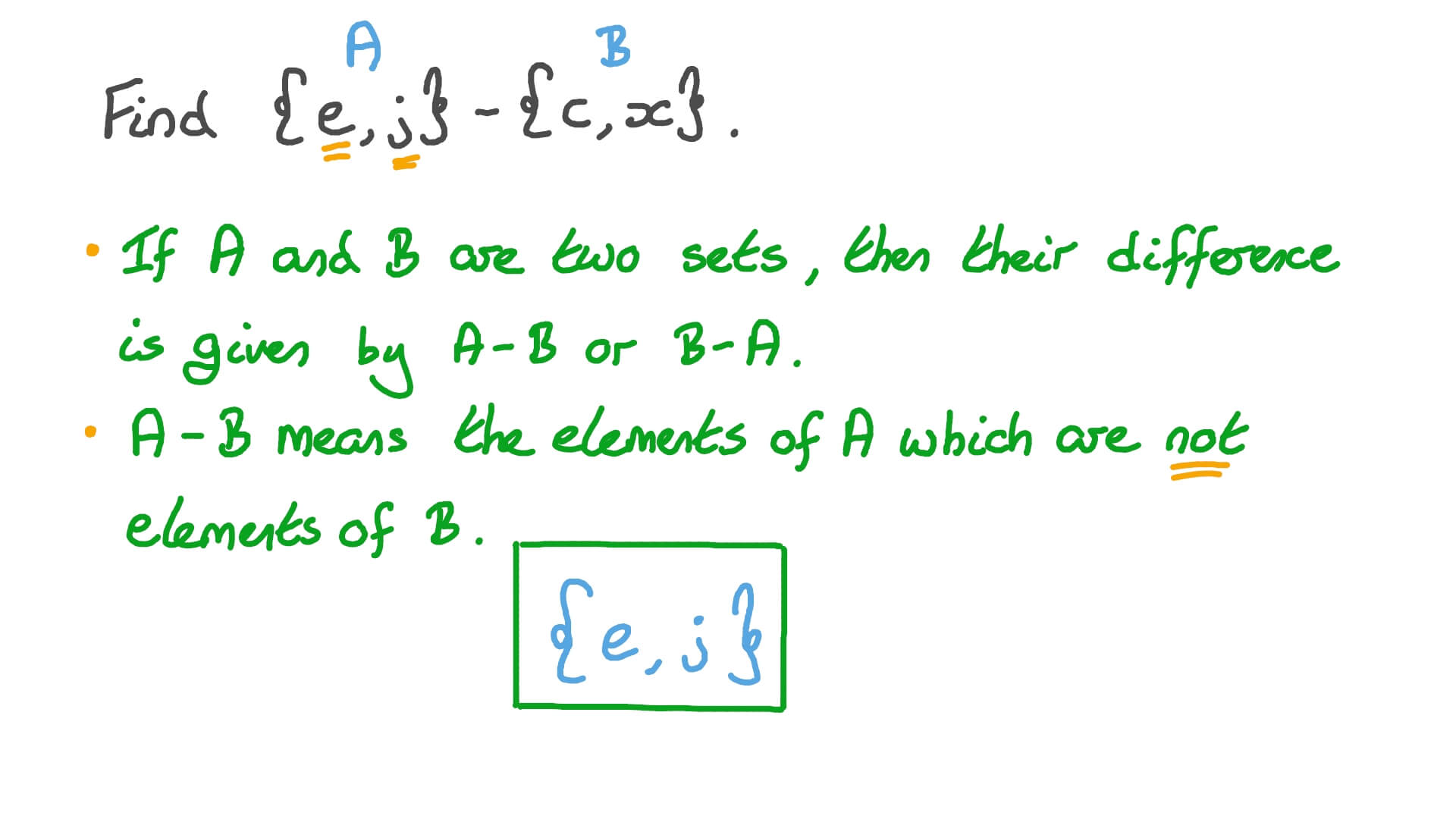 Question Video Finding The Difference Of Two Sets Nagwa