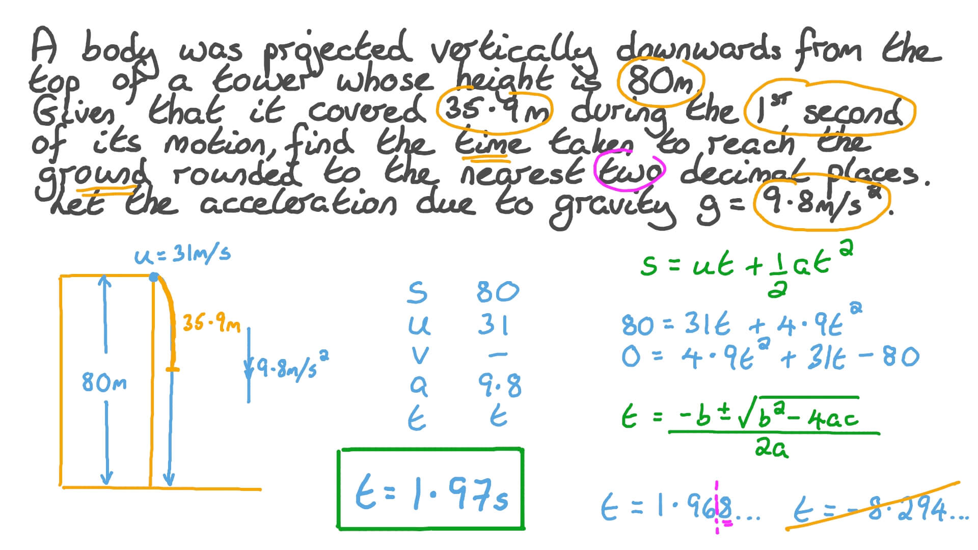Question Video: Finding the Time Taken by a Downward Projected Body on ...