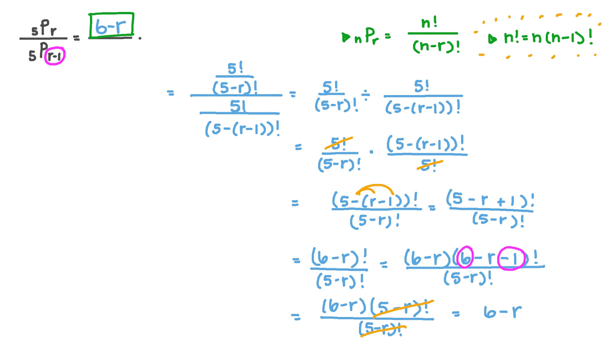 Question Video: Simplifying a Ratio of Two Permutations | Nagwa