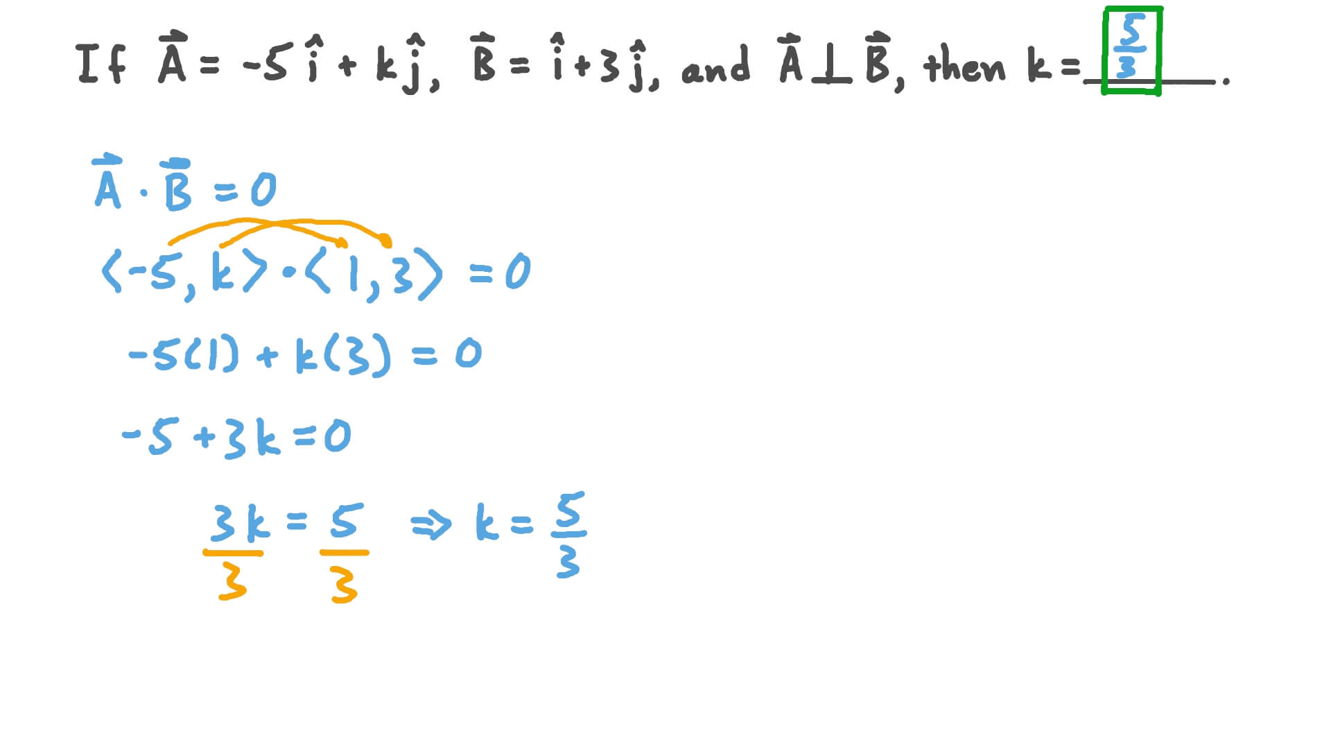 Question Video: Using the Dot Product of Perpendicular Vectors to Solve ...