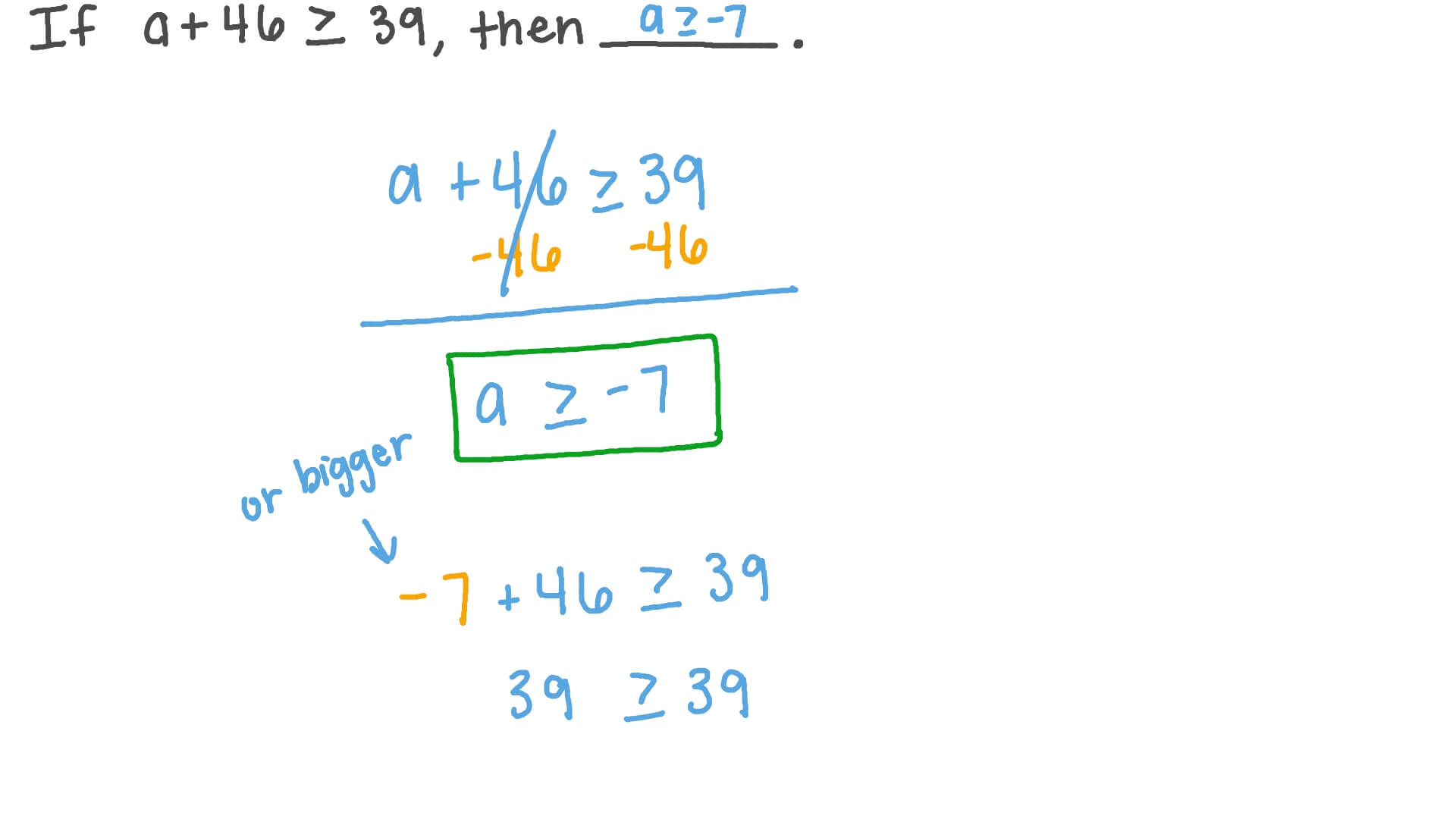 Question Video Solving One Step Linear Inequalities Nagwa