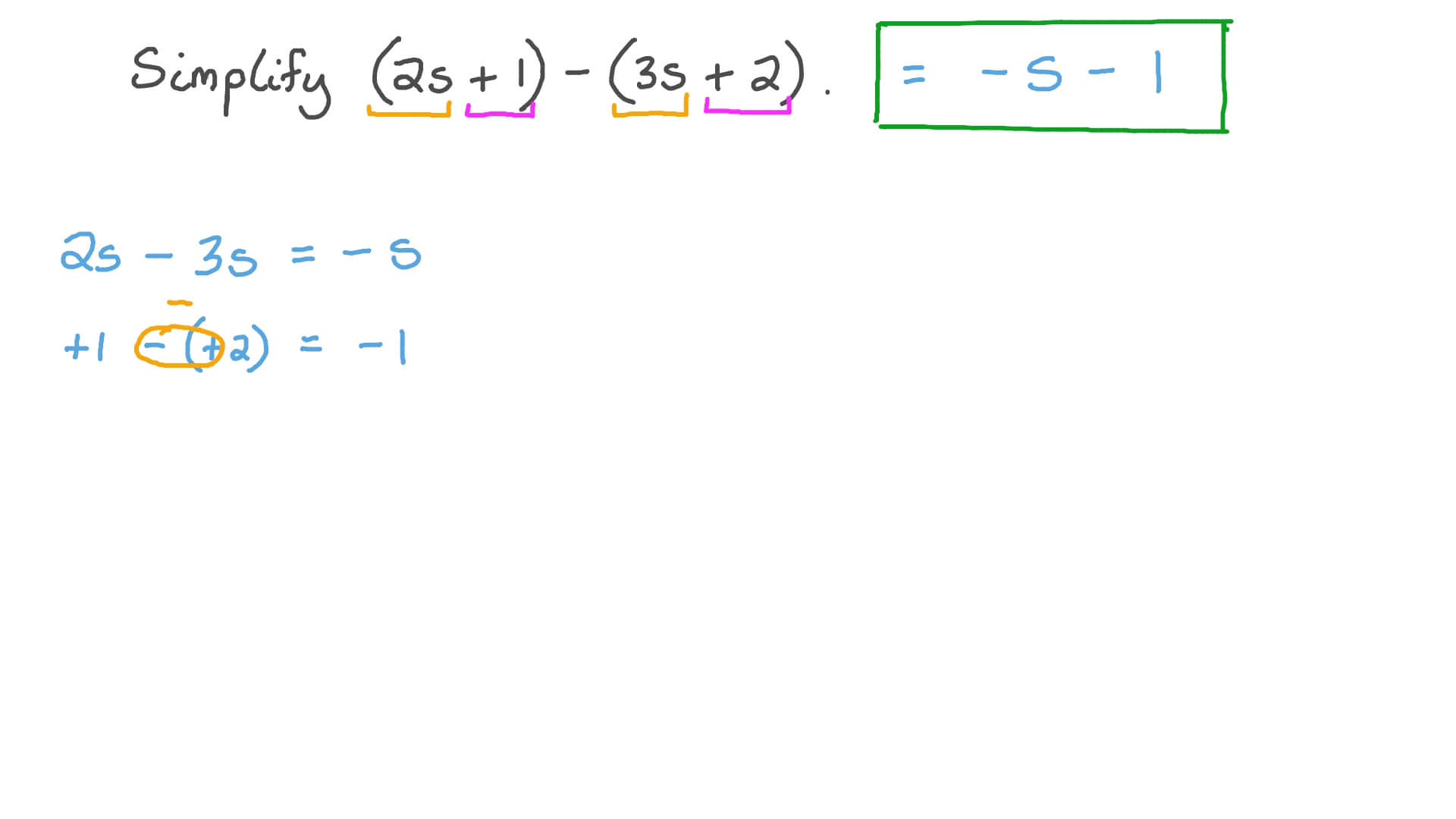Question Video Subtraction Of Two Algebraic Expressions Nagwa