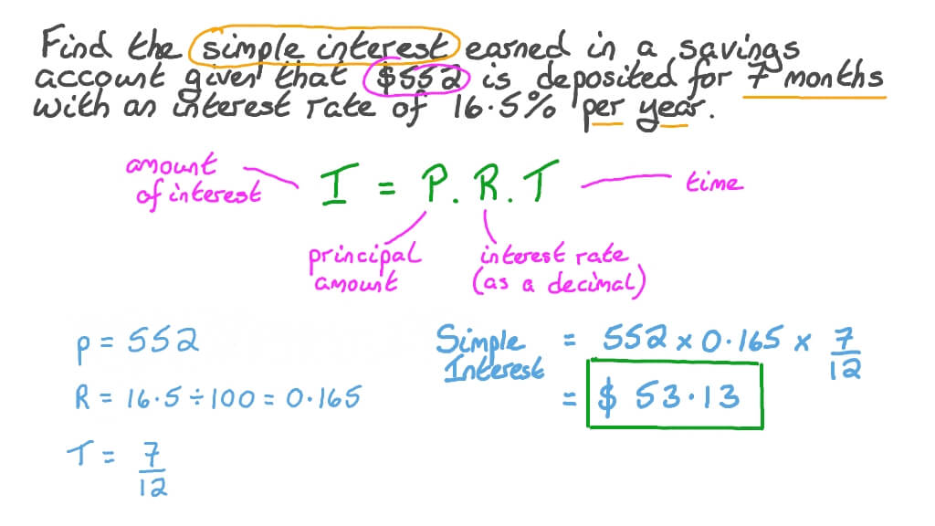 Question Video Solving Word Problem By Finding Simple Interest