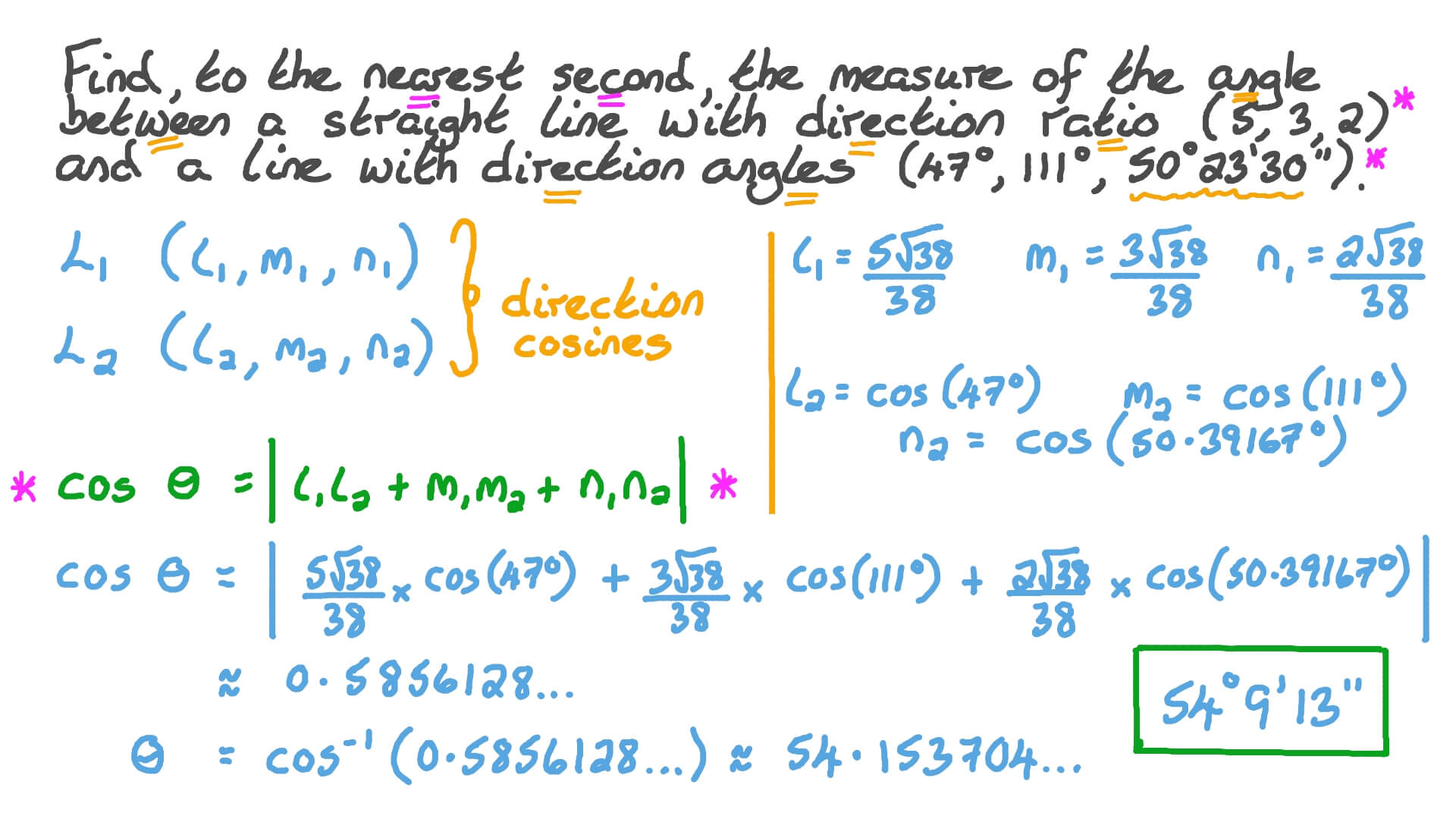 Question Video: Finding the Measure of the Angle between the Two ...