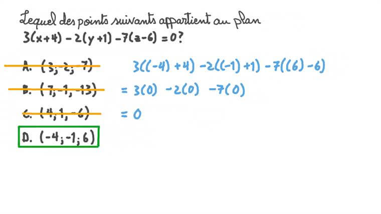 Leçon: Équation d’un plan : équations vectorielle et cartésienne | Nagwa