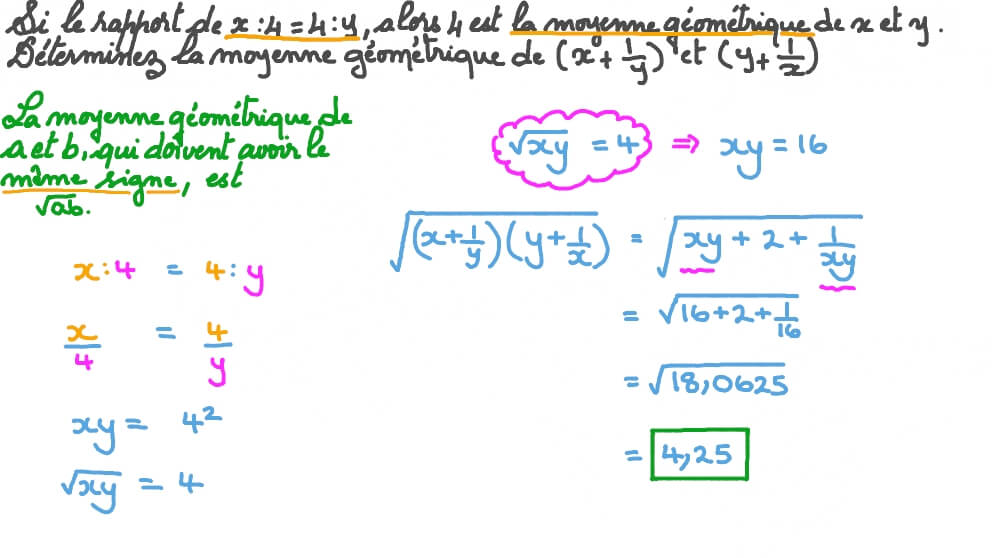Question Video: Trouver la moyenne géométrique | Nagwa