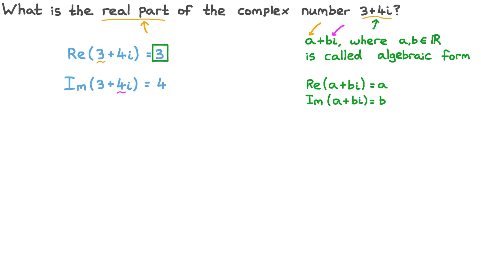 Question Video Identifying The Real Part Of A Complex Number Nagwa