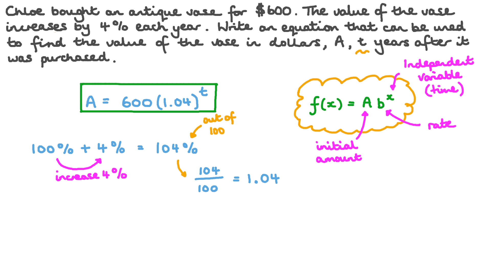 Question Video: Creating Exponential Equations in Two Variables | Nagwa
