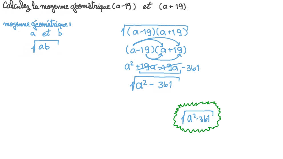 Question Video: Calcul de la moyenne géométrique de deux expressions ...