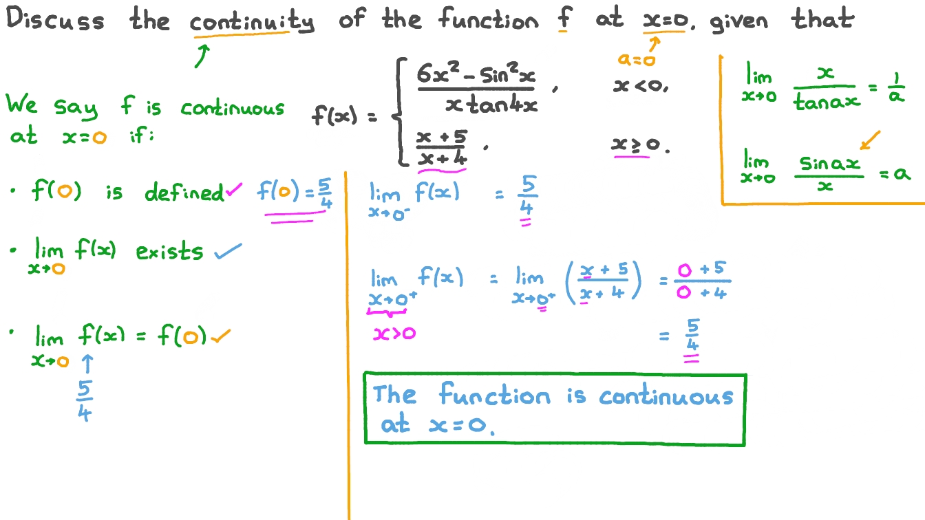 Question Video: Discussing the Continuity of a Piecewise-Defined ...