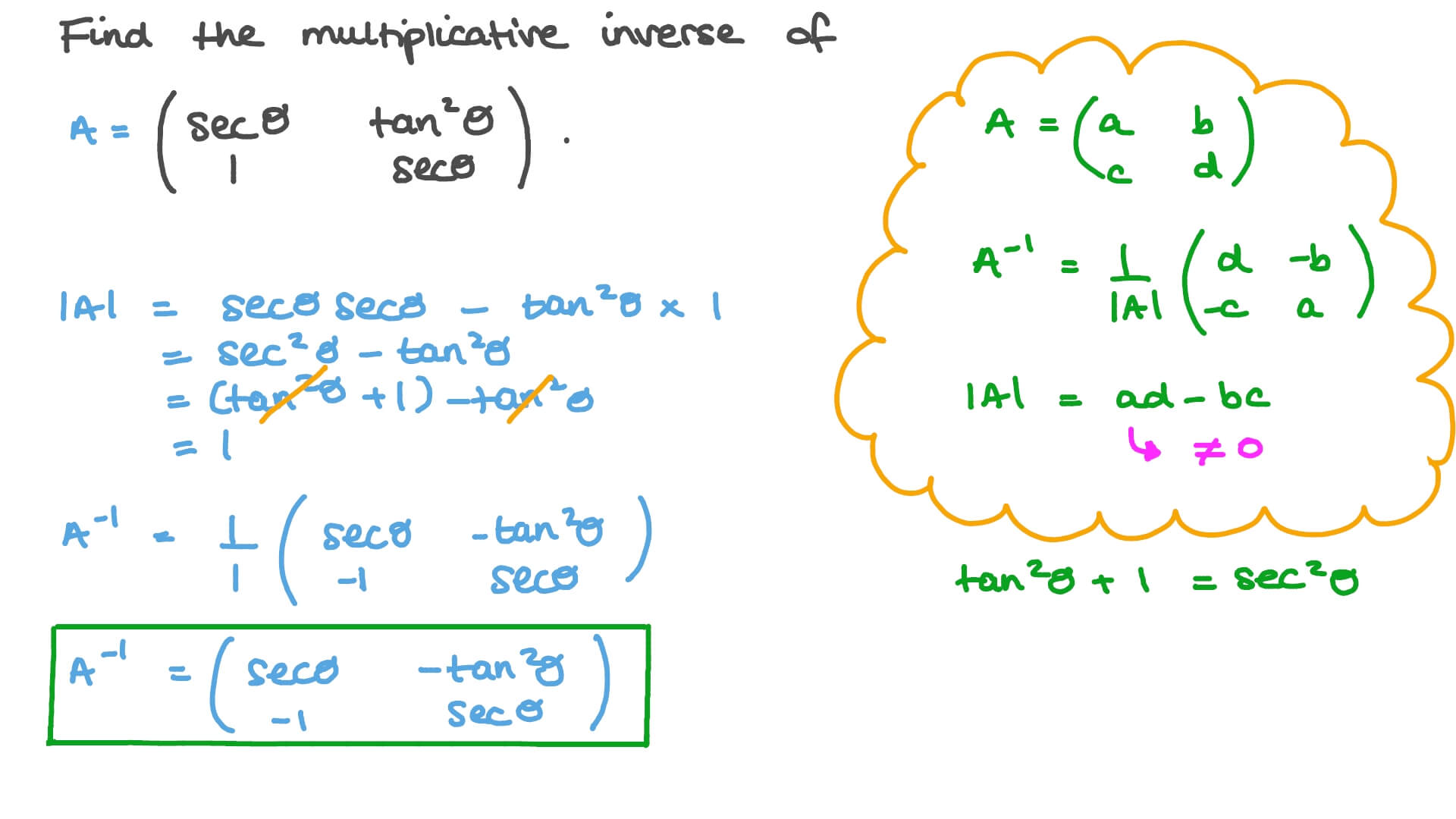 Question Video: Finding the Inverse of a Matrix | Nagwa