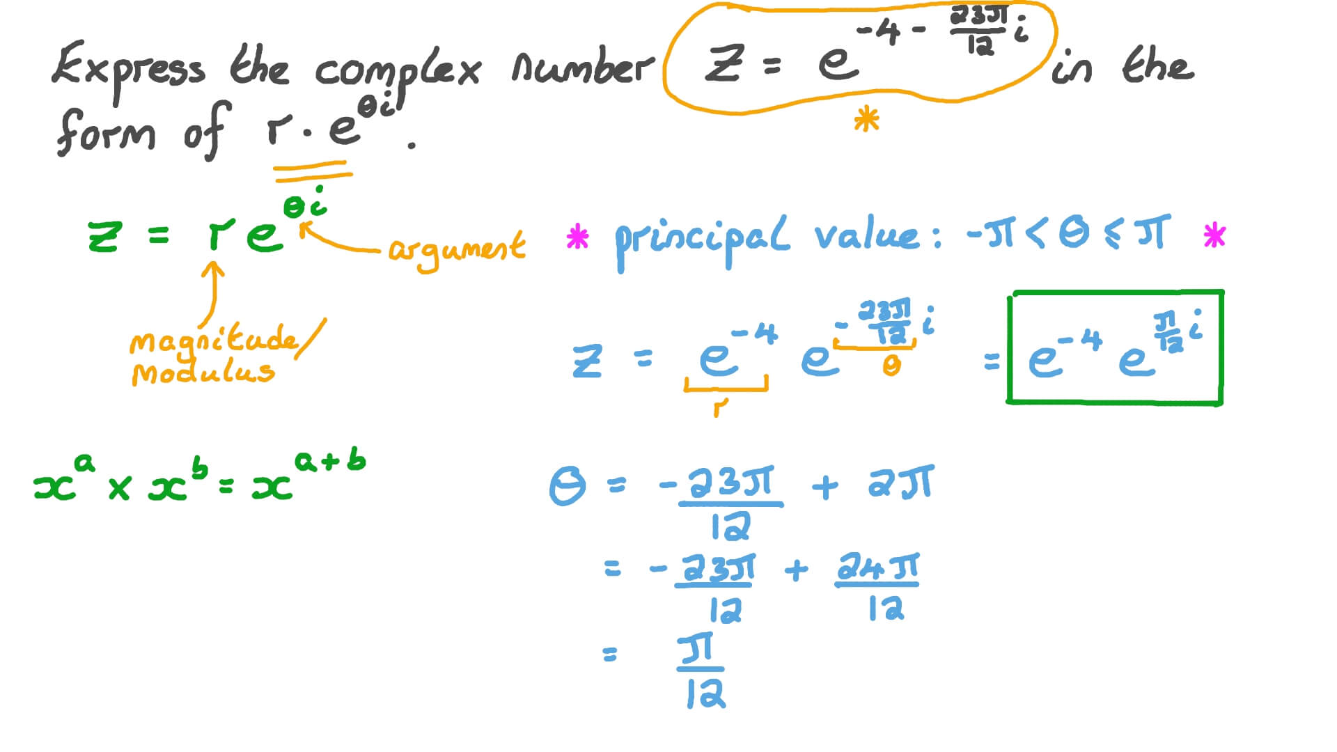 ion Video Simplifying A Complex Number In Exponential Form Nagwa