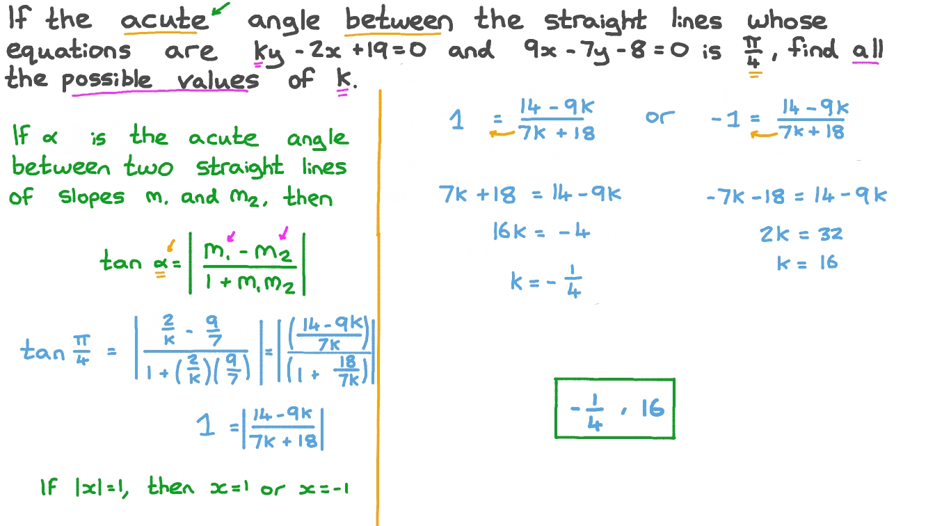 Question Video: Using the Angle between Two Straight Lines to Solve a Problem | Nagwa