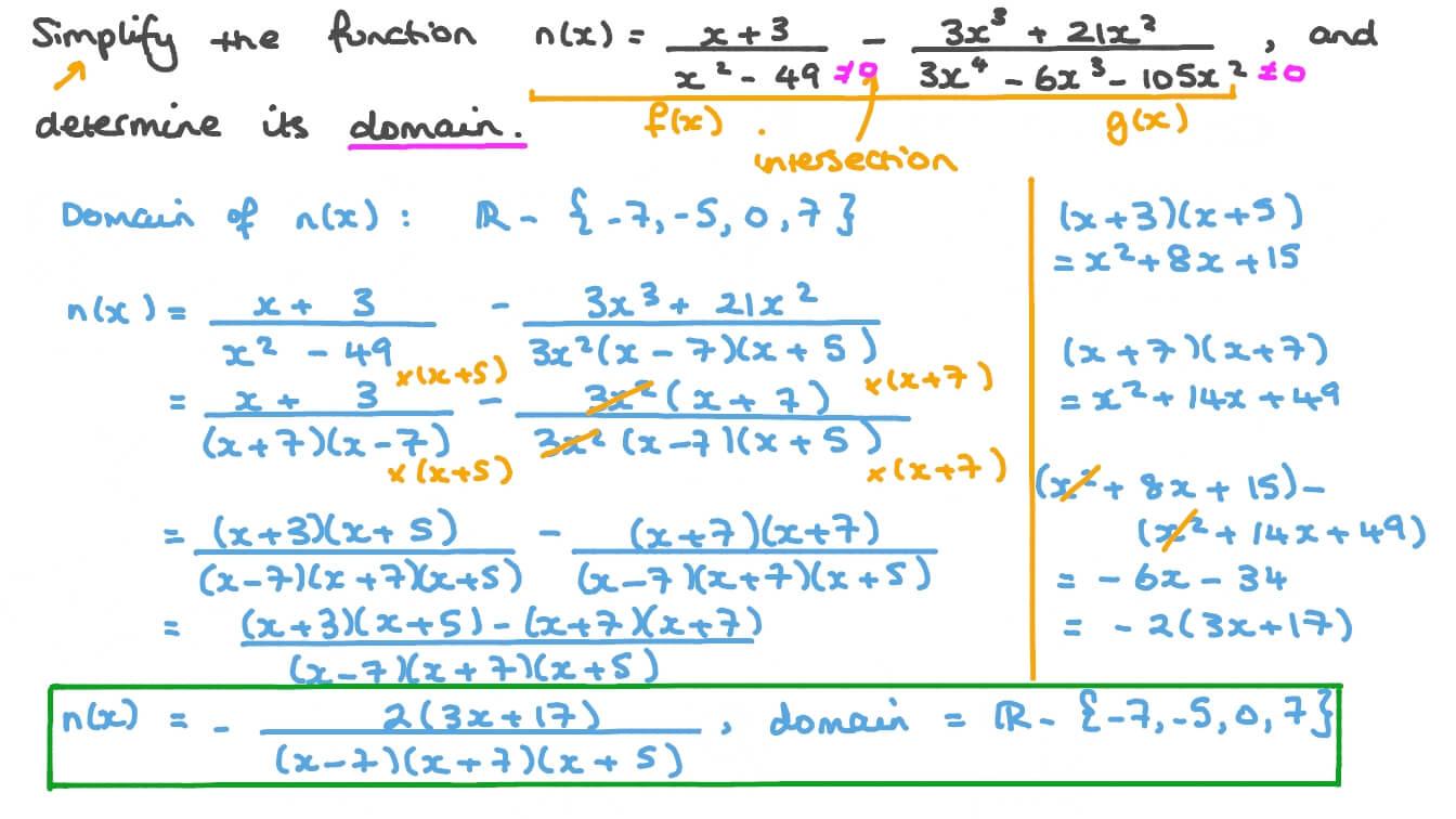 Question Video Determining The Domain Of The Difference Of Two Rational Functions By