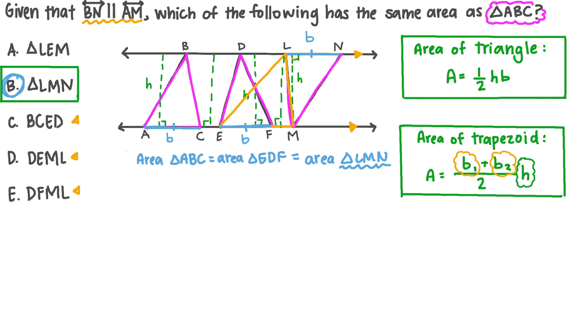 Question Video: Proving Equality of the Area of Triangles between ...