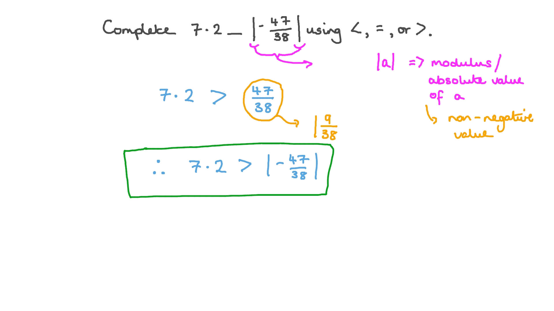 Question Video Comparing Decimals To The Absolute Value Of Fractions