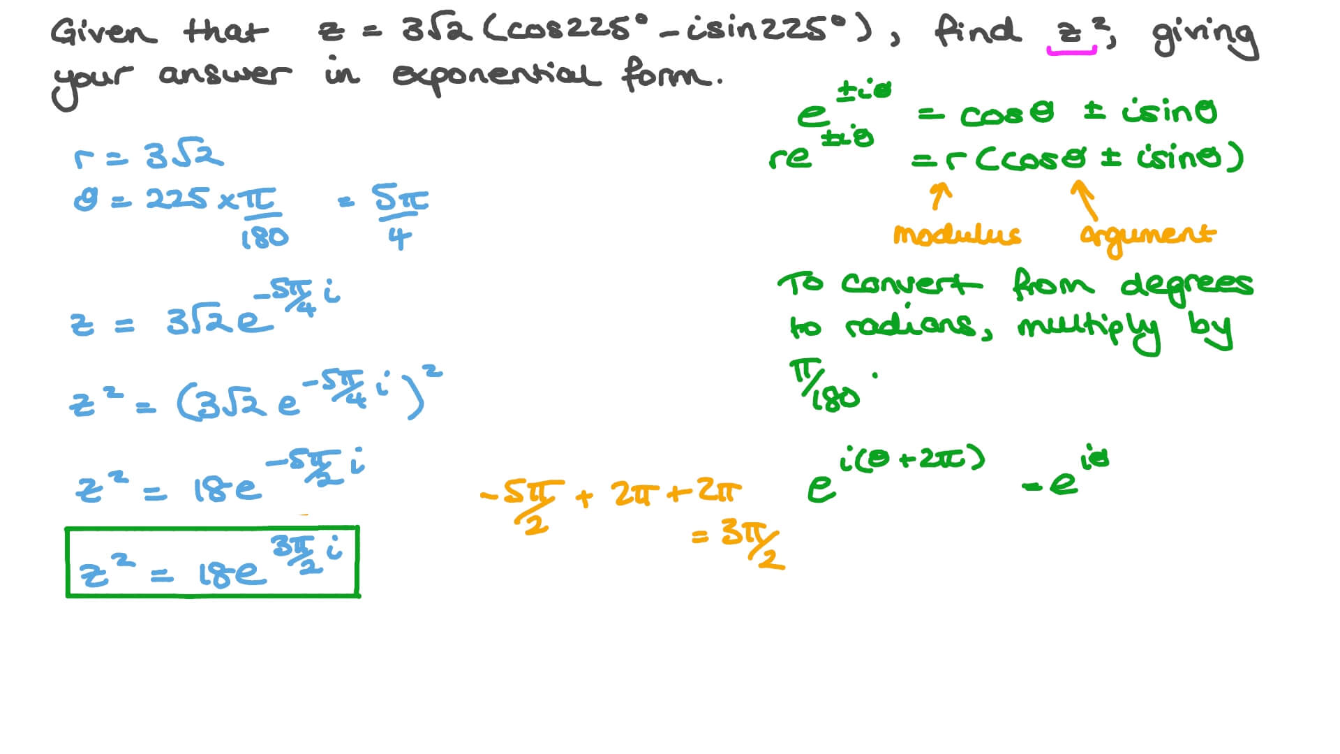 Question Video: Finding the Power of a Complex Number in Polar Form | Nagwa