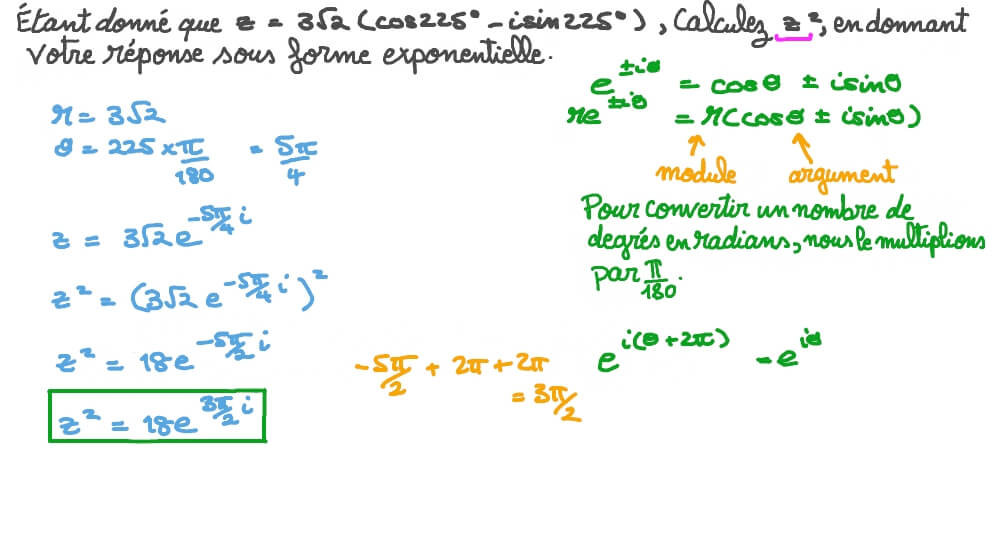 Question Video: Déterminer la puissance d’un nombre complexe sous forme ...