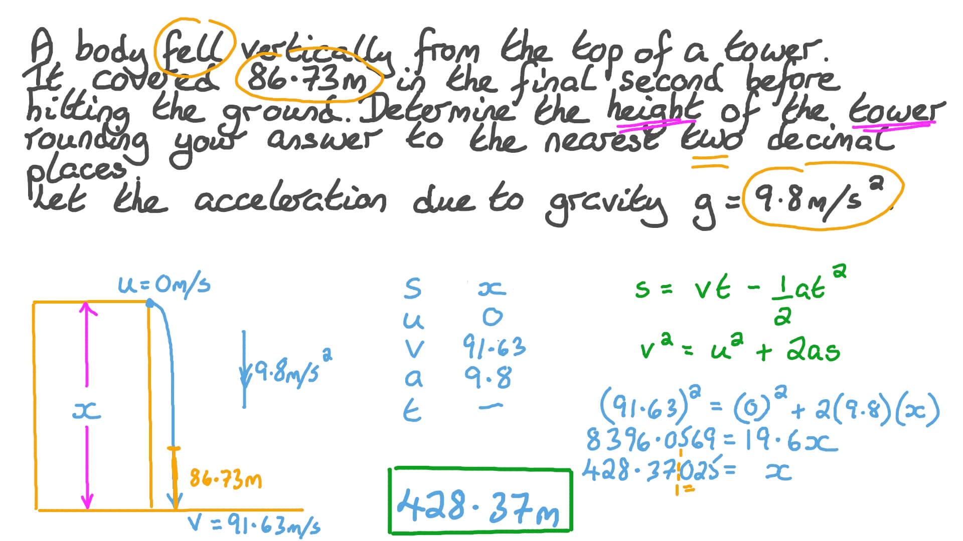 Question Video: Finding the Distance Covered by a Downward Falling Ball ...